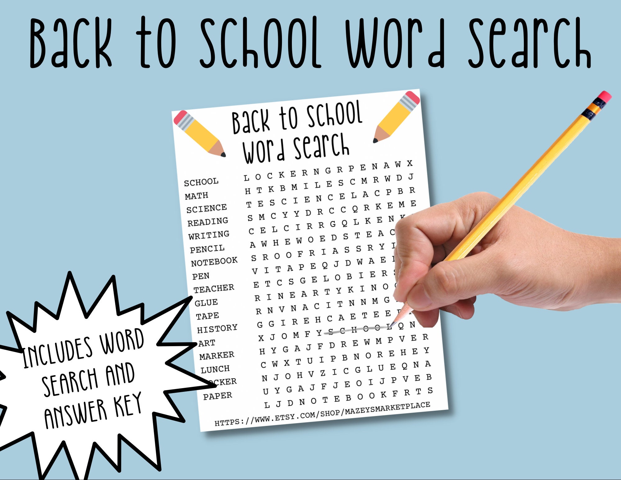 Word Search I Back to School I Elementary Word Search I Kids Word ...