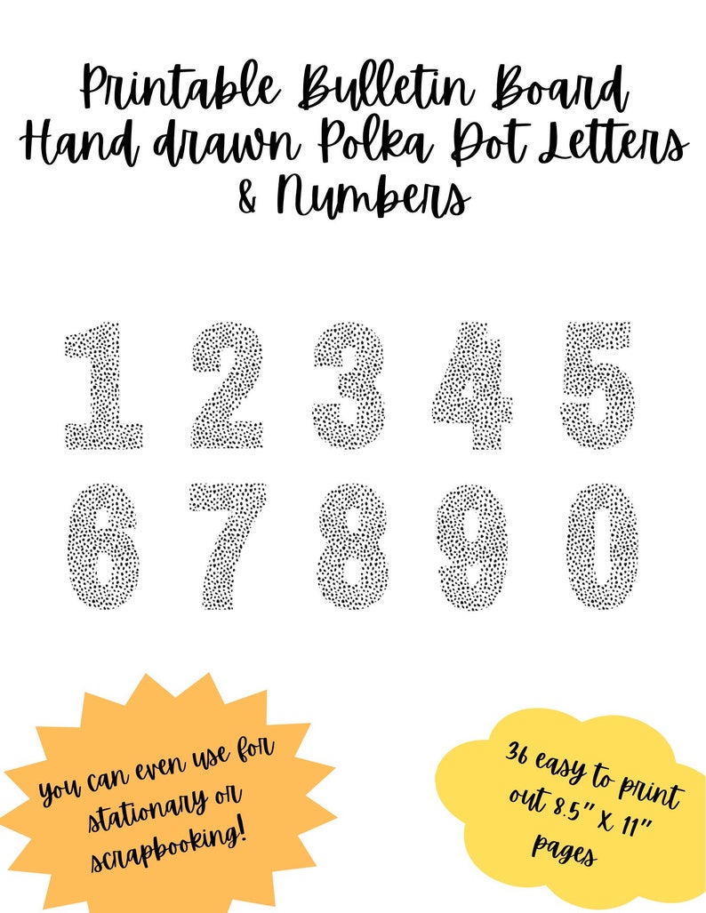 Printable Bulletin Board Hand Drawn Polka Dot Letters and Numbers ...