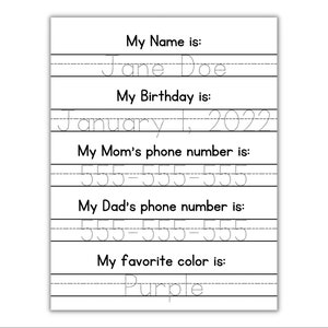 Custom Name & Info Tracing Page | Personalized Name Handwriting | Name ...