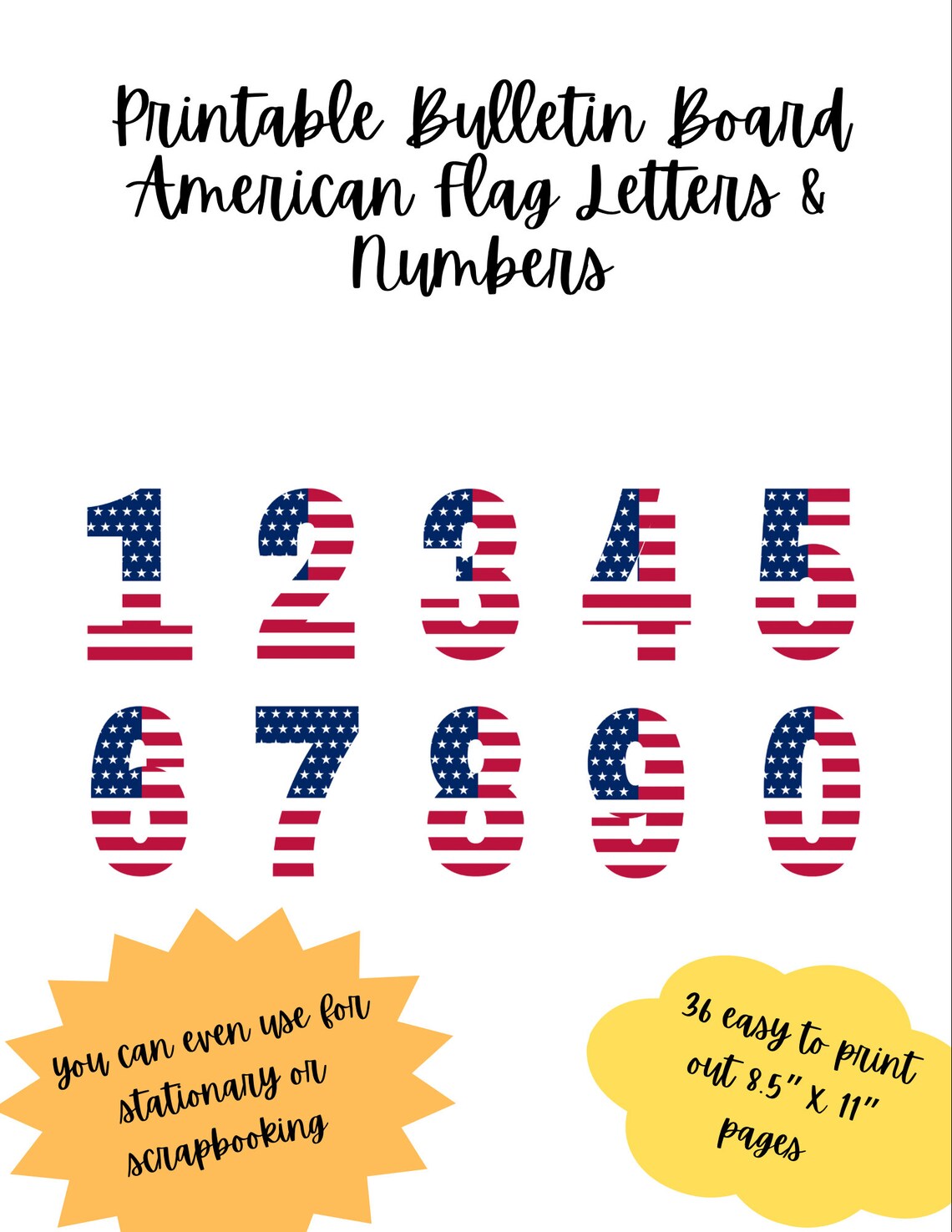 Printable Bulletin Board American Flag Letters & Numbers, Printable ...