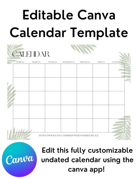 Editable Canva Undated Calendar Template Undated Calendar - Etsy