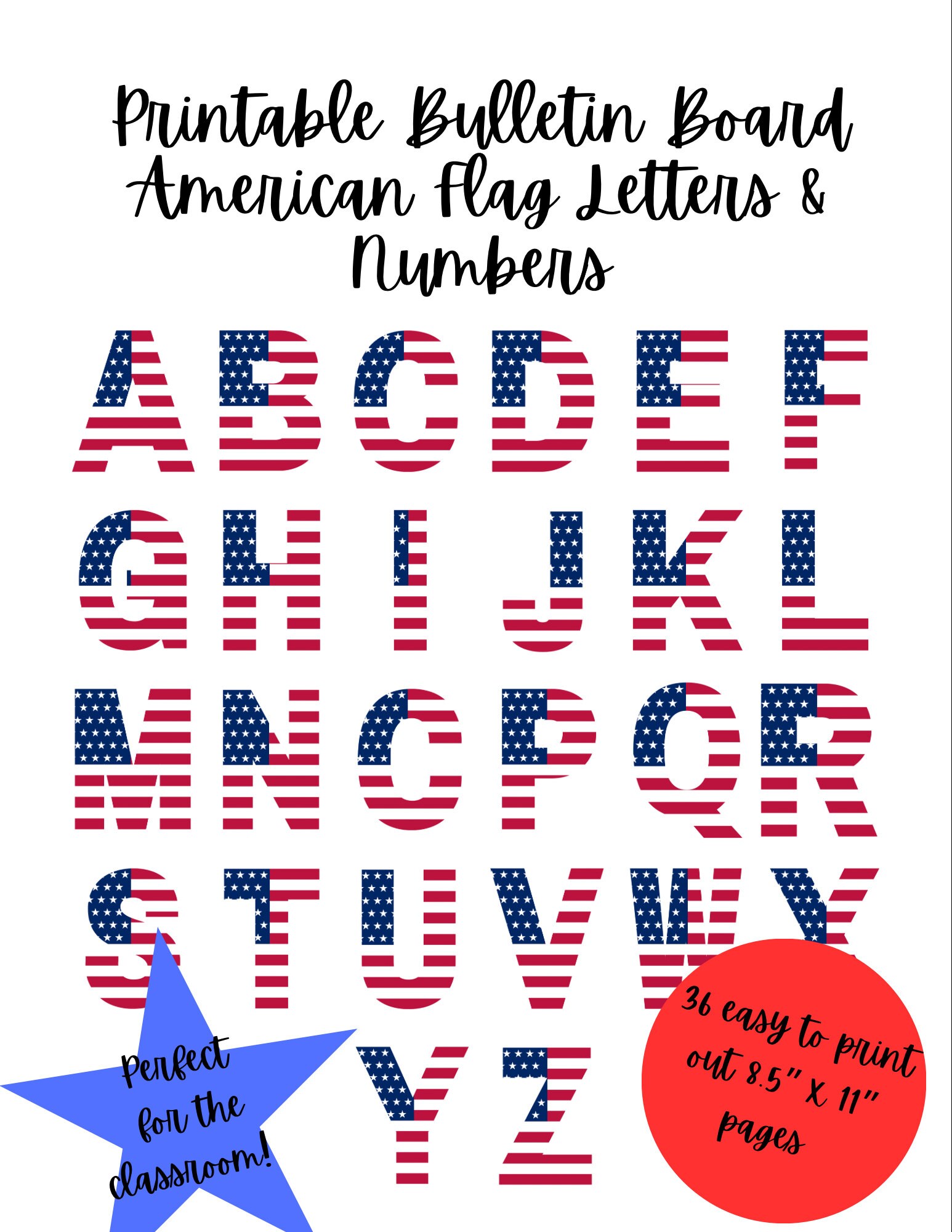 Printable Bulletin Board American Flag Letters & Numbers, Printable ...