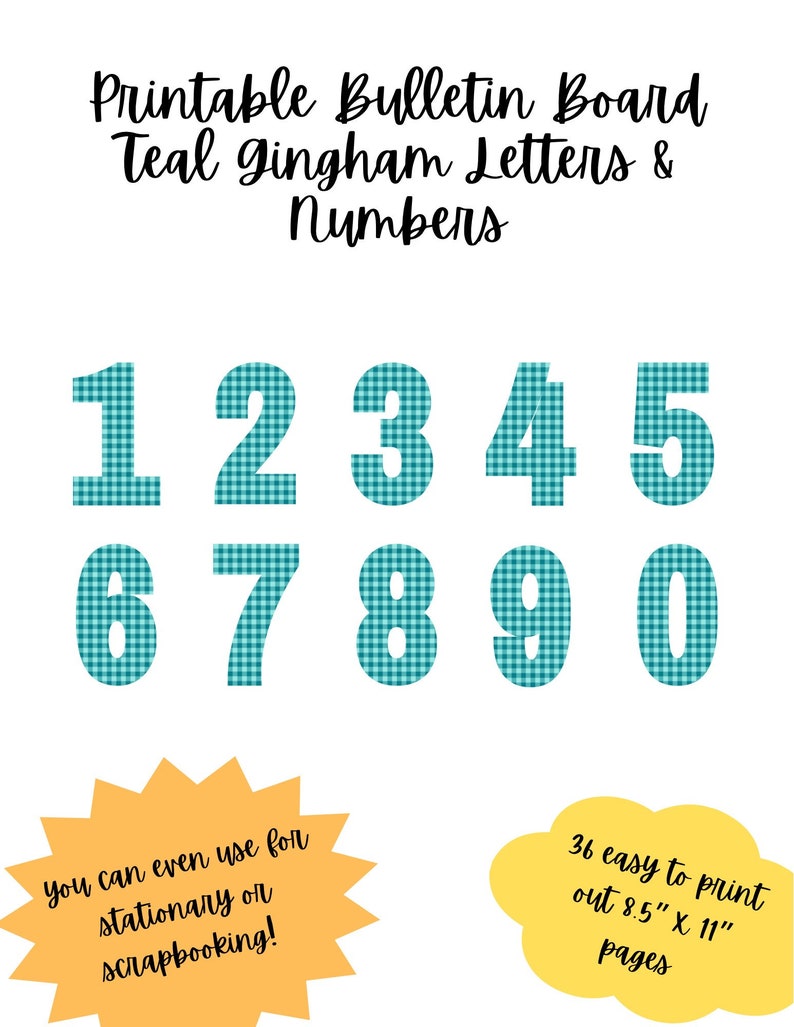 Printable Bulletin Board Teal Gingham Letters & Numbers, Printable ...