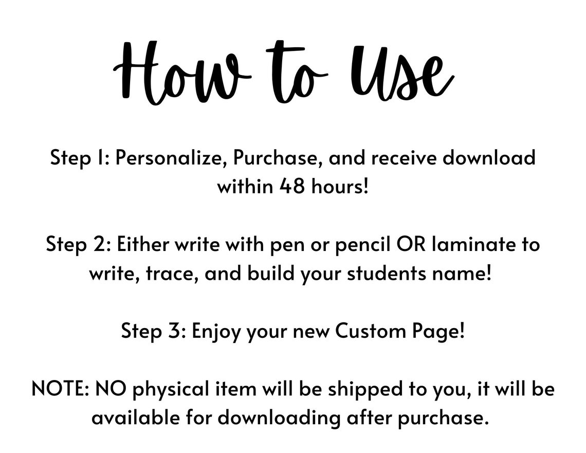 Custom Name & Info Tracing Page | Personalized Name Handwriting | Name ...