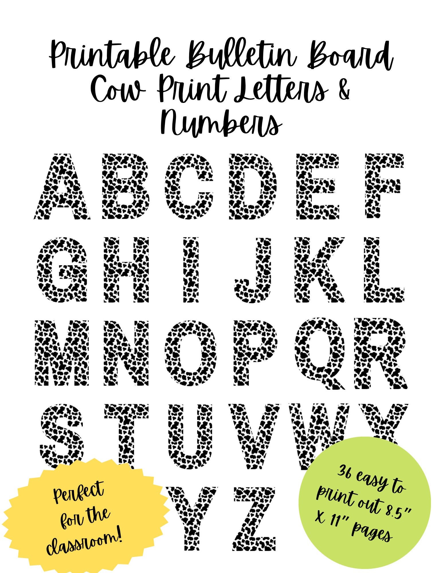 Printable Bulletin Board Cow Print Letters & Numbers, Printable Letters ...