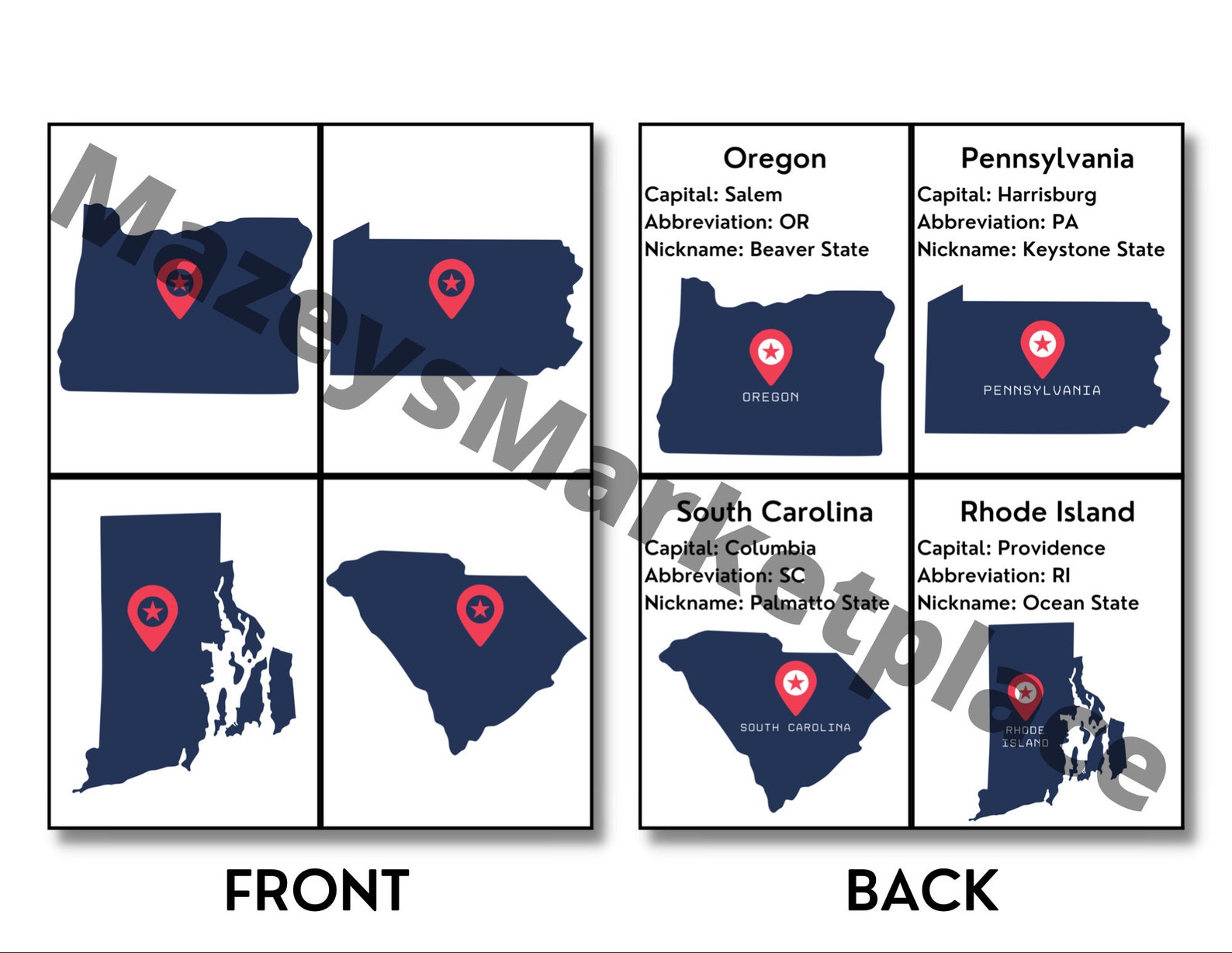 United States Flash Cards, Elementary Flash Cards, State Capitals Flash ...