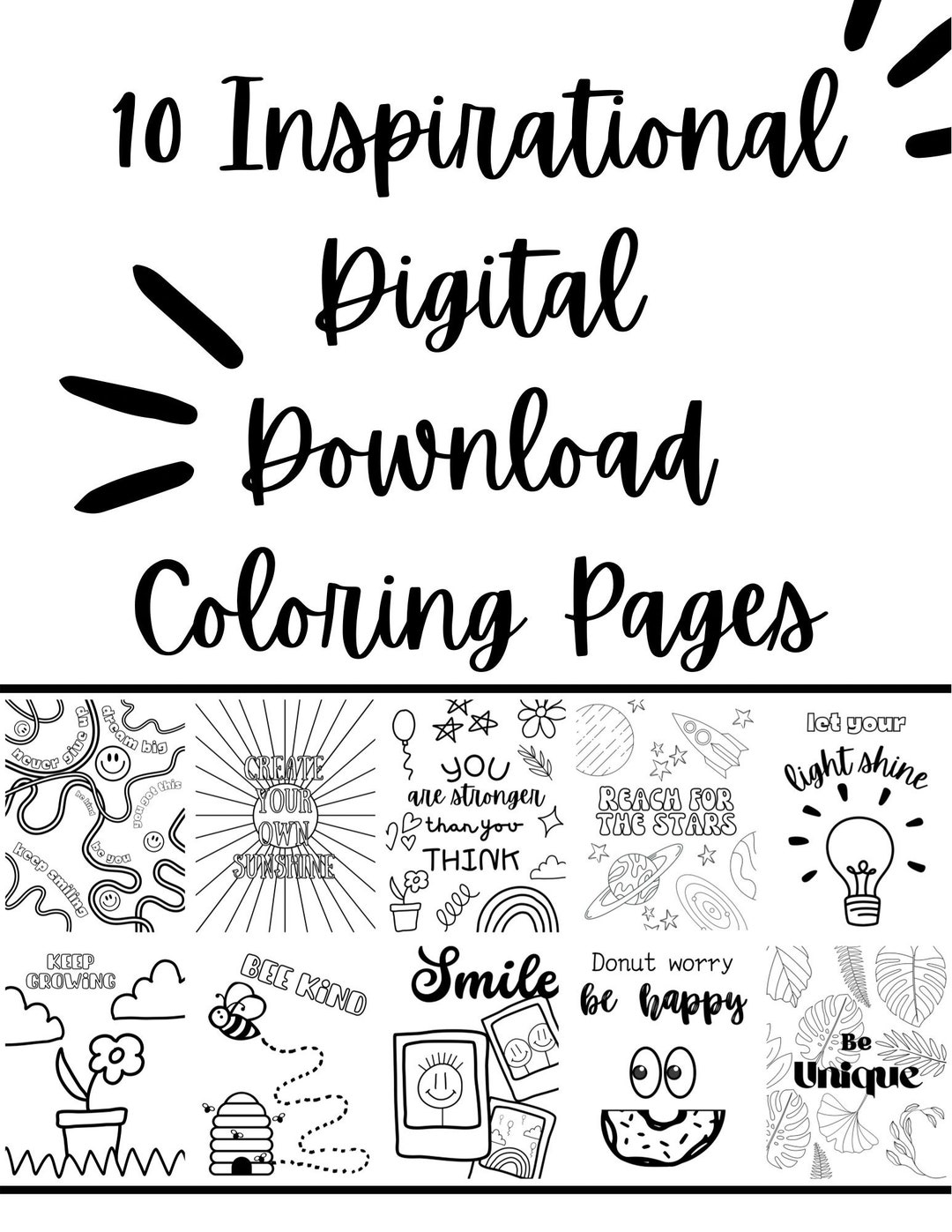 10 PDF Inspirational Digital Download Kids Coloring Pages I ...