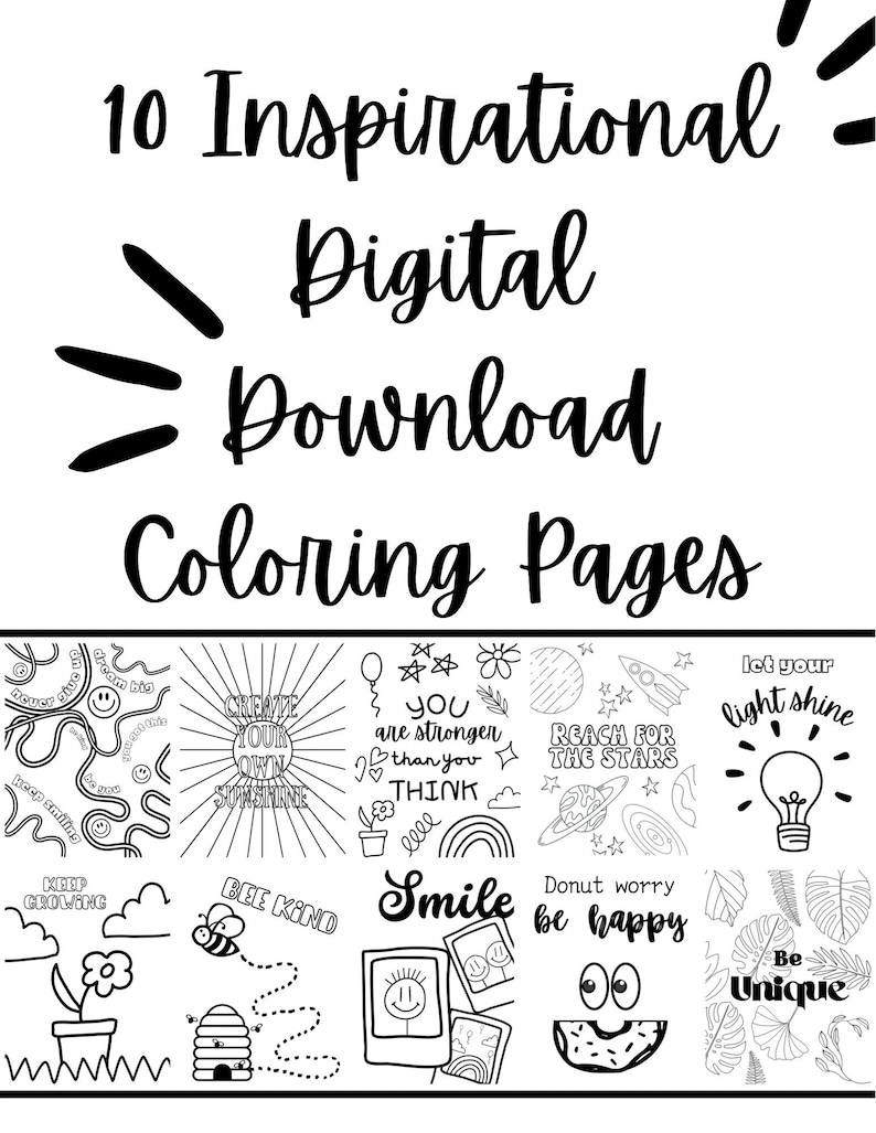 10 PDF Inspirational Digital Download Kids Coloring Pages I ...