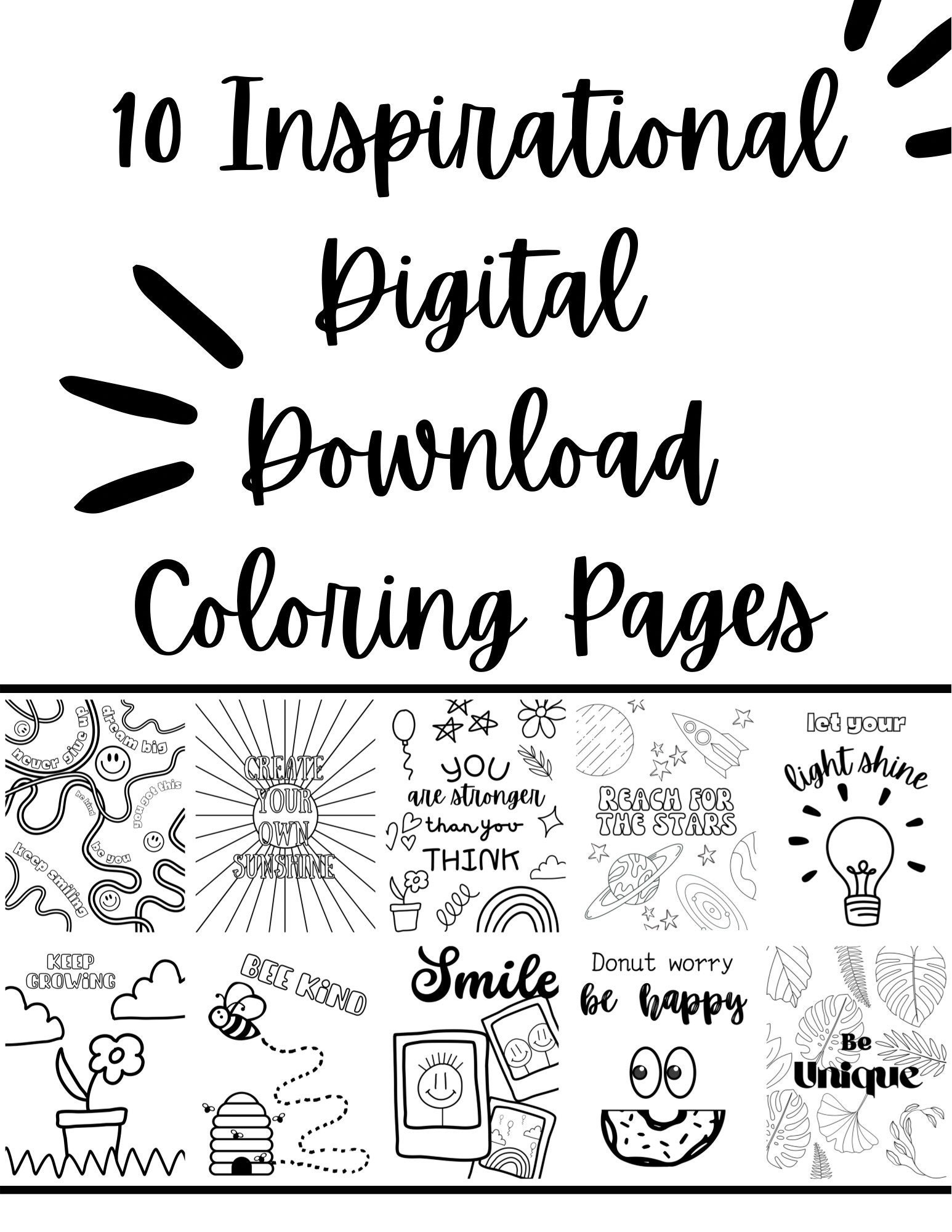 10 PDF Inspirational Digital Download Kids Coloring Pages I ...