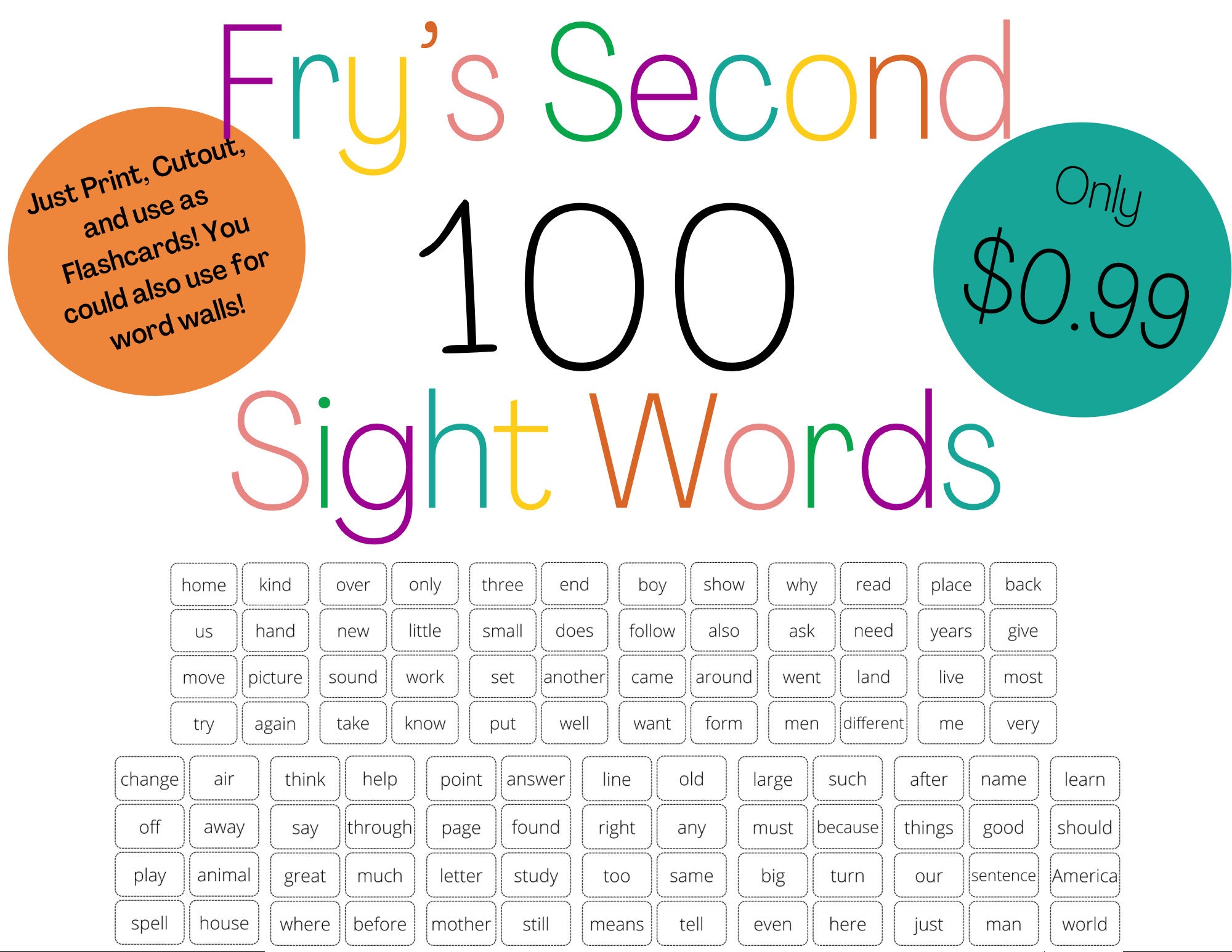 Fry’s Second 100 Sight Words I Sight Words I Printable Word Flash Cards ...