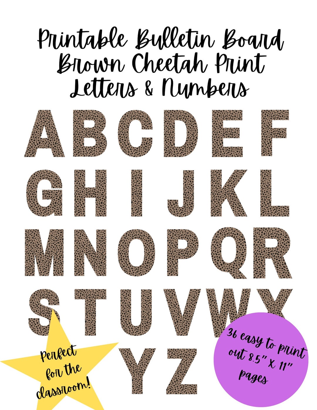 Printable Bulletin Board Brown Cheetah Print Letters & Numbers ...