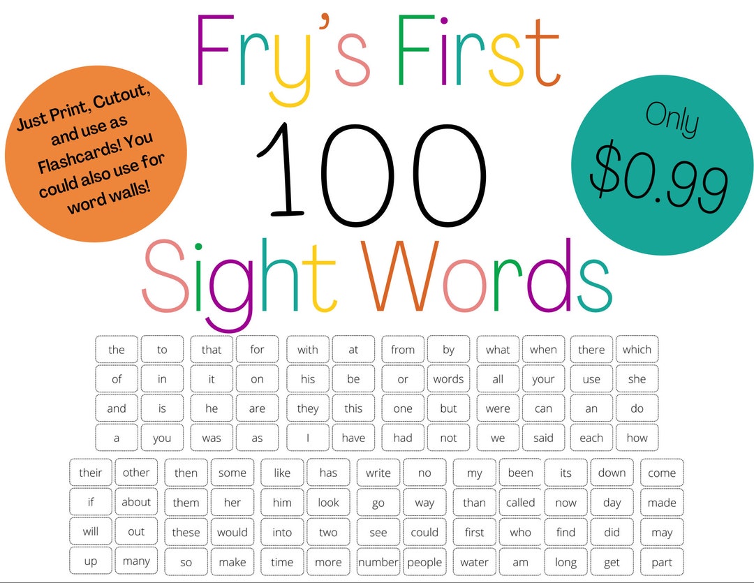 Fry’s First 100 Sight Words I Sight Words I Printable Word Flash Cards ...