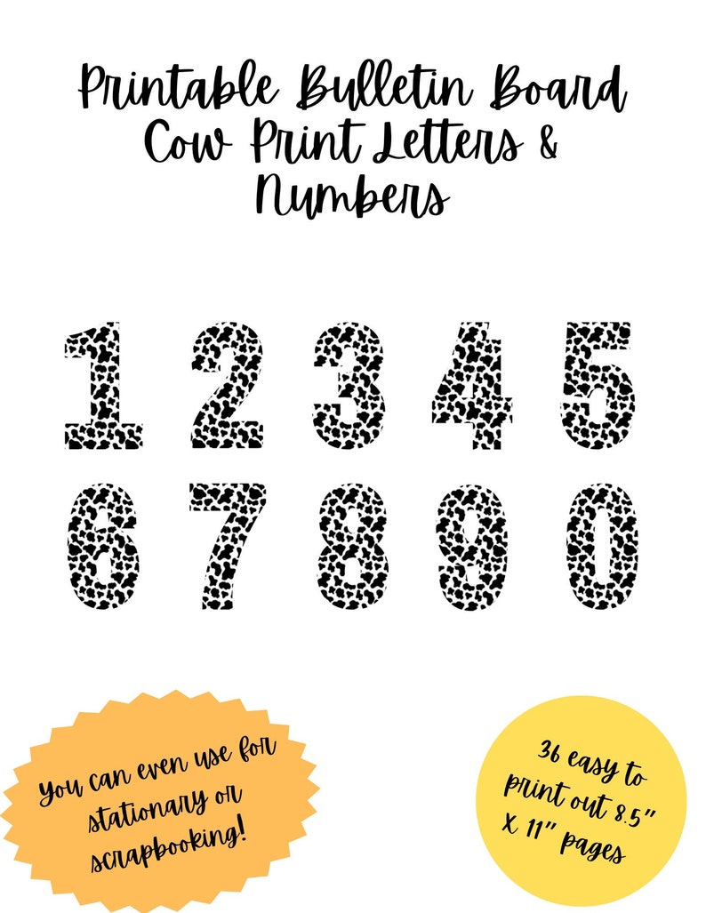 Printable Bulletin Board Cow Print Letters & Numbers, Printable Letters ...