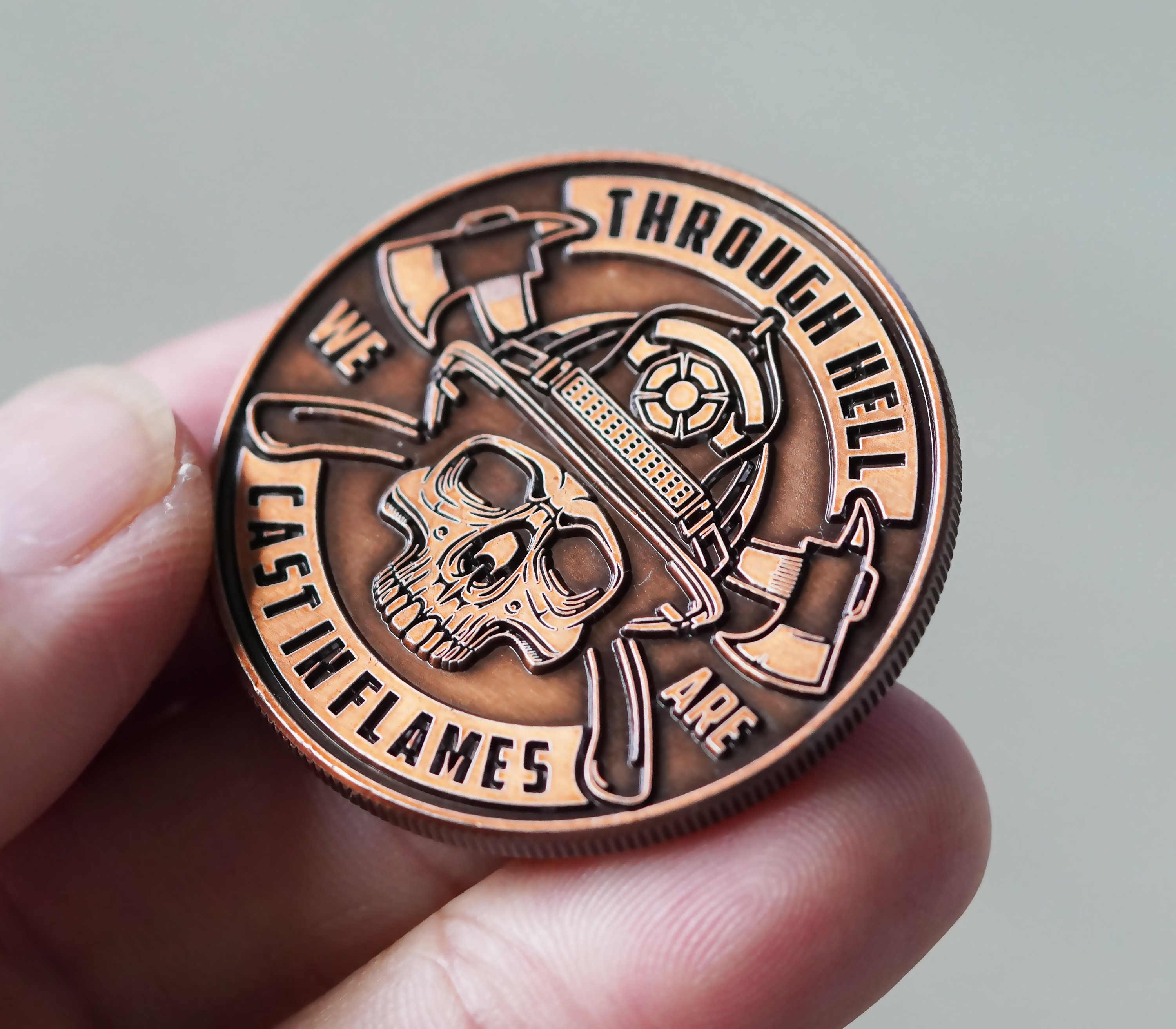 Fire Skull Challenge Coin: Antique Copper Firefighter Token - Etsy