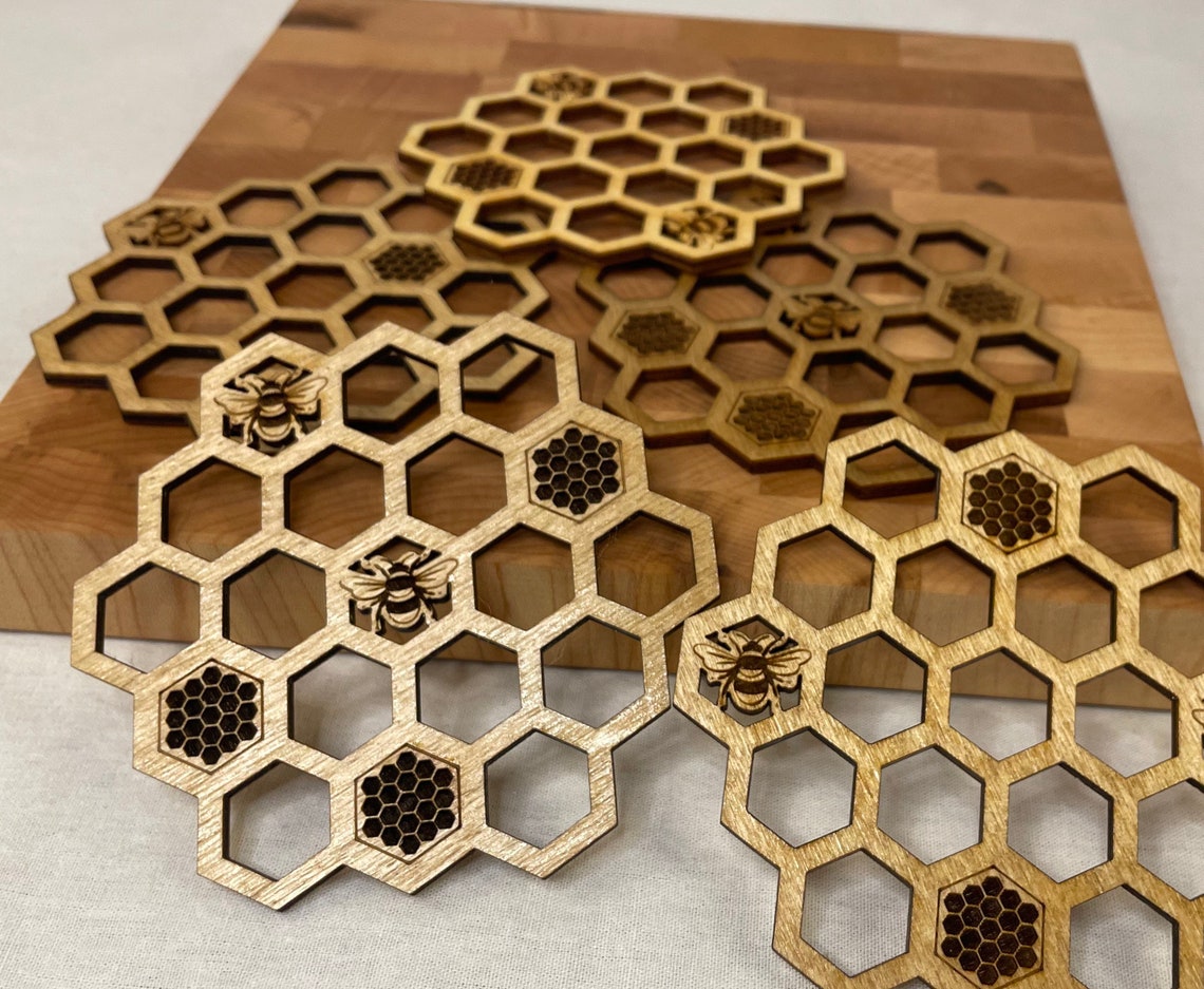 Honeycomb Coaster Bee Coaster Set Handmade Coaster Wood | Etsy