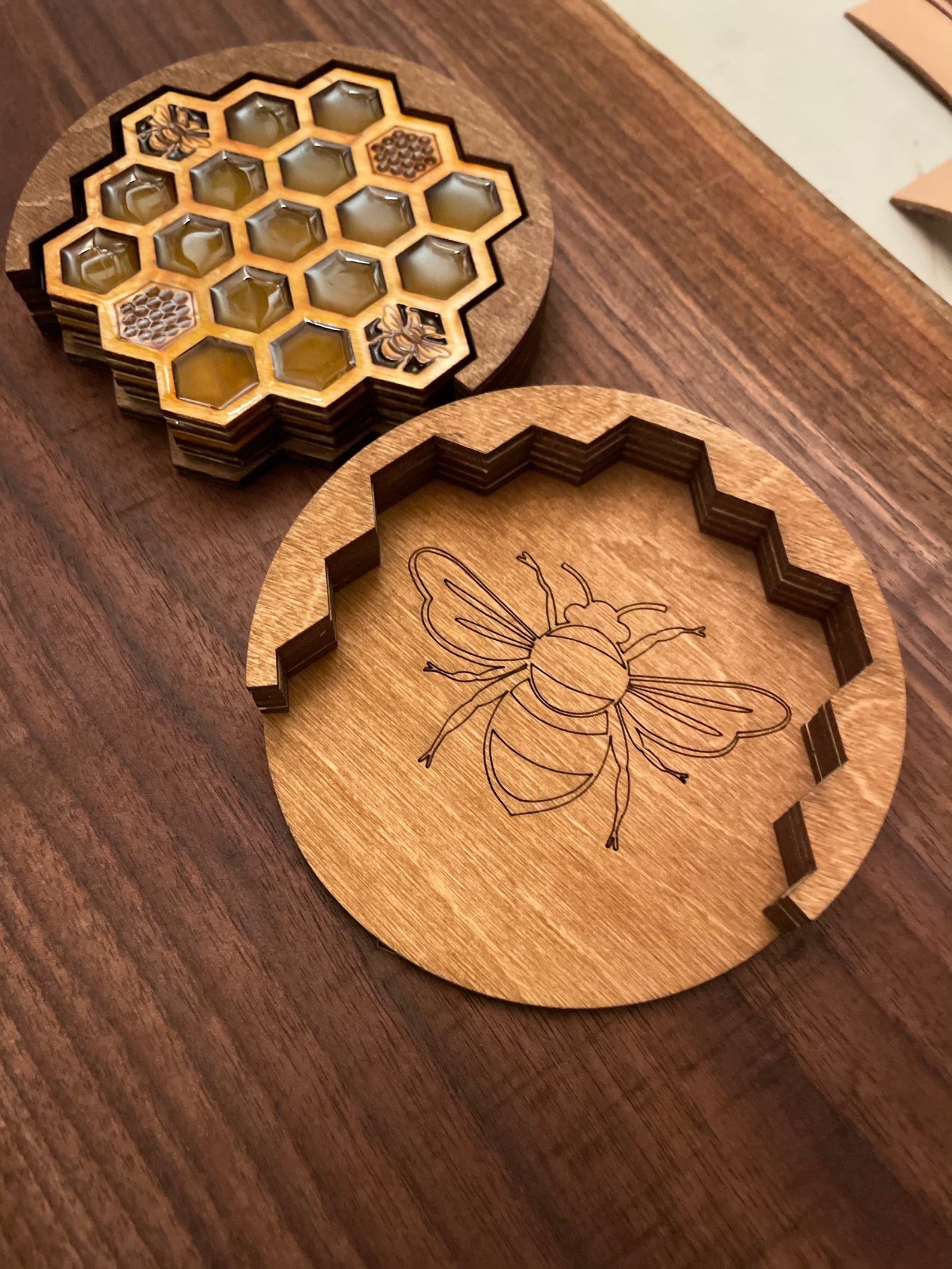 Honeycomb Bee Coasters Resin Coasters Set of 4 Coasters & - Etsy