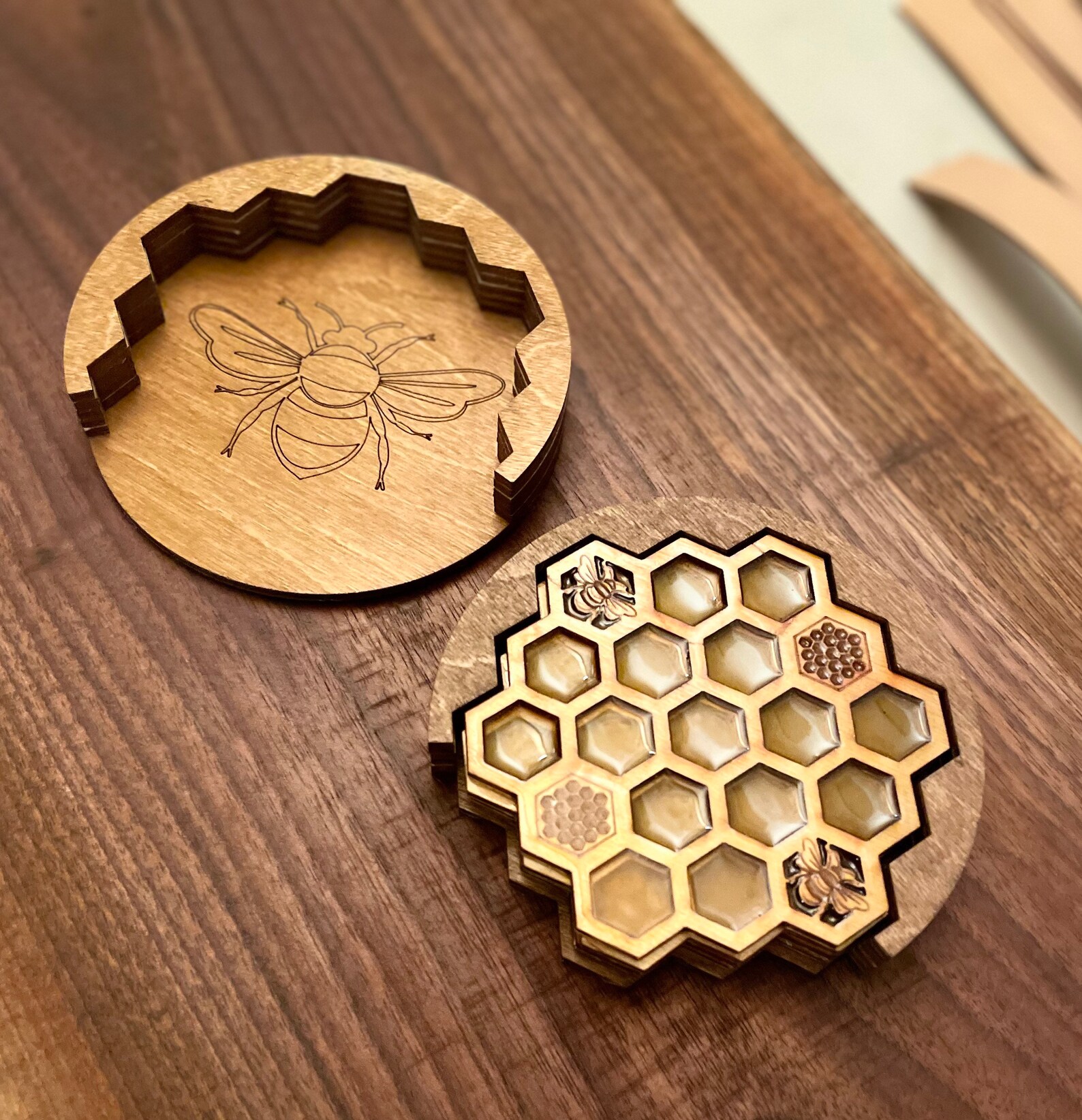 Honey Bee Coasters Set of 8 Coasters & Holder Honeycomb - Etsy