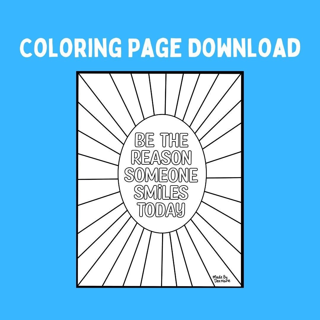 Smile Coloring Page - Coloring Sheet - Digital Download - Digital File ...