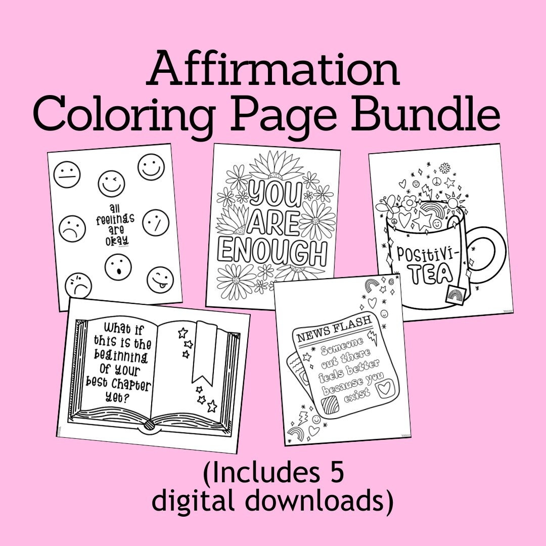 Affirmation Coloring Page Bundle - Coloring Pages Coloring Sheets ...