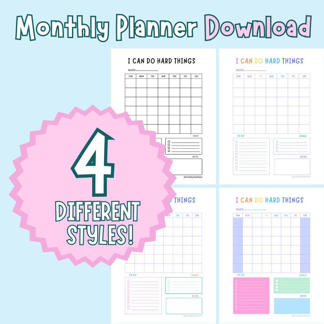 Monthly Planner Digital Download - Monthly Calendar Printable - Planner ...