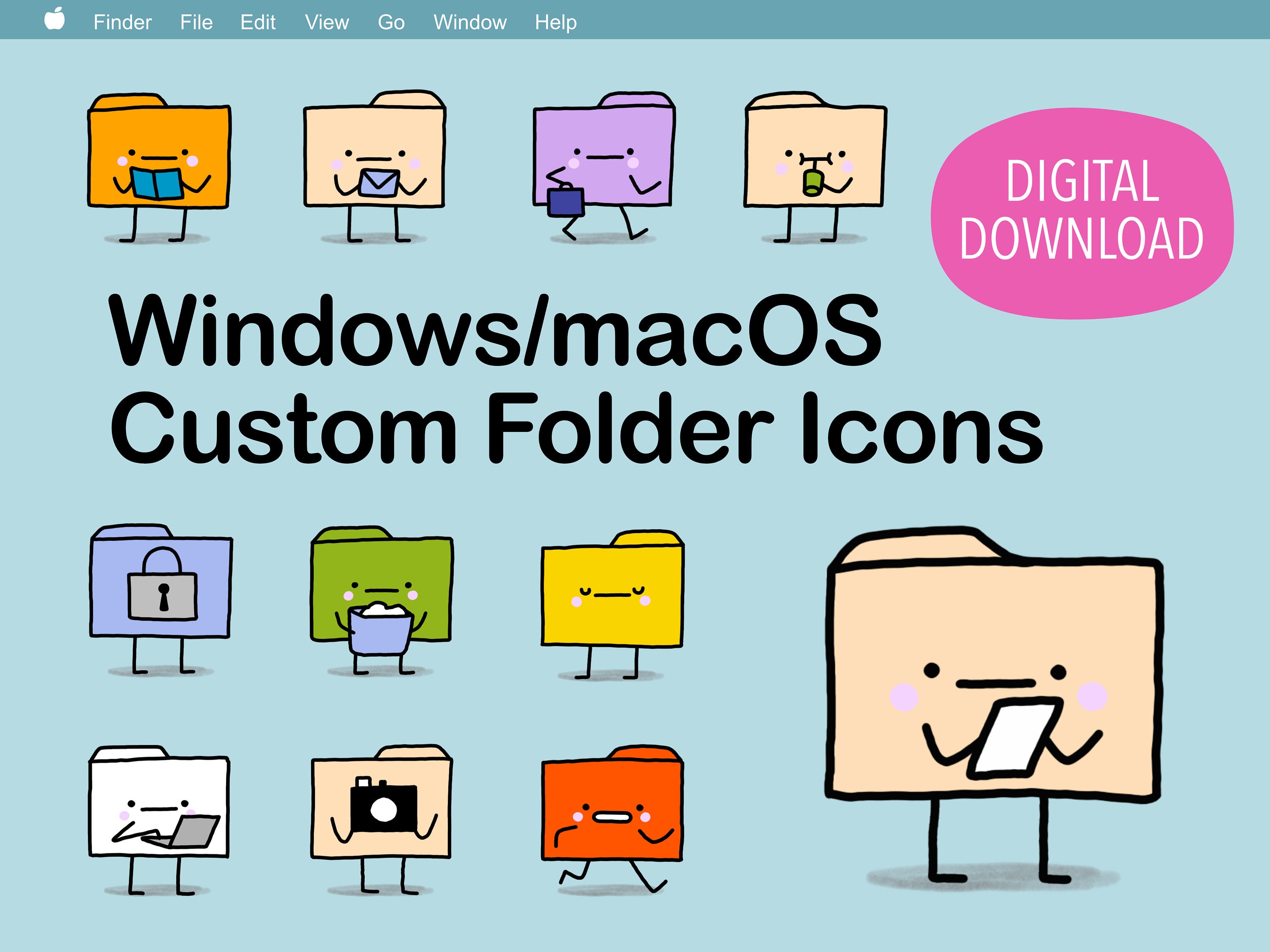 Cute Folder Icons Custom Desktop Macos Windows Home Office Laptop ...