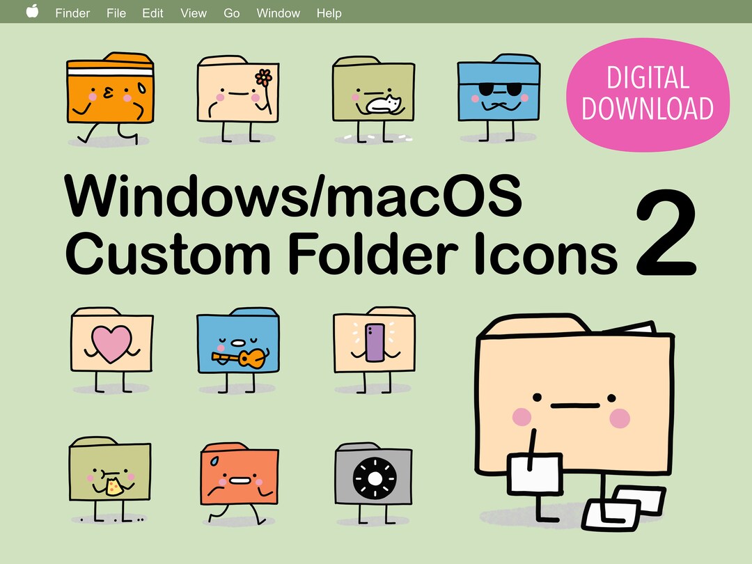 Cute Folder Icons Custom Desktop Macos Windows Home Office Laptop ...