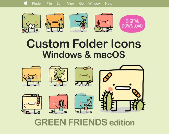 Cute Folder Icons Hand Drawn No AI Custom Desktop Macos Windows Home ...