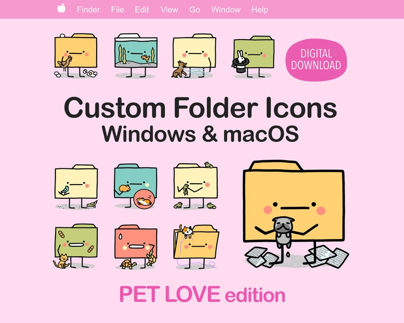 Cute Folder Icons Custom Desktop Macos Windows Home Office Laptop ...