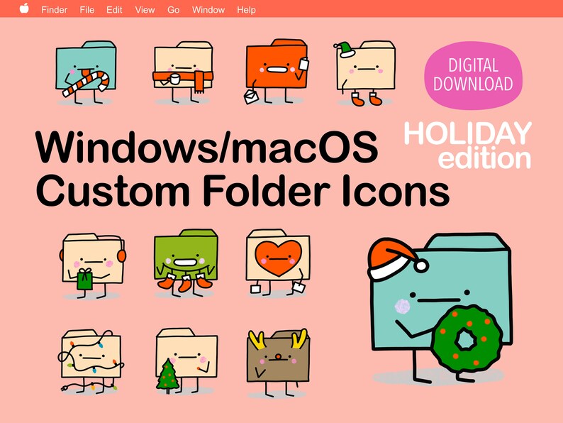 Holiday Folder Icons: Cute Desktop Theme for Mac & Windows (digital ...