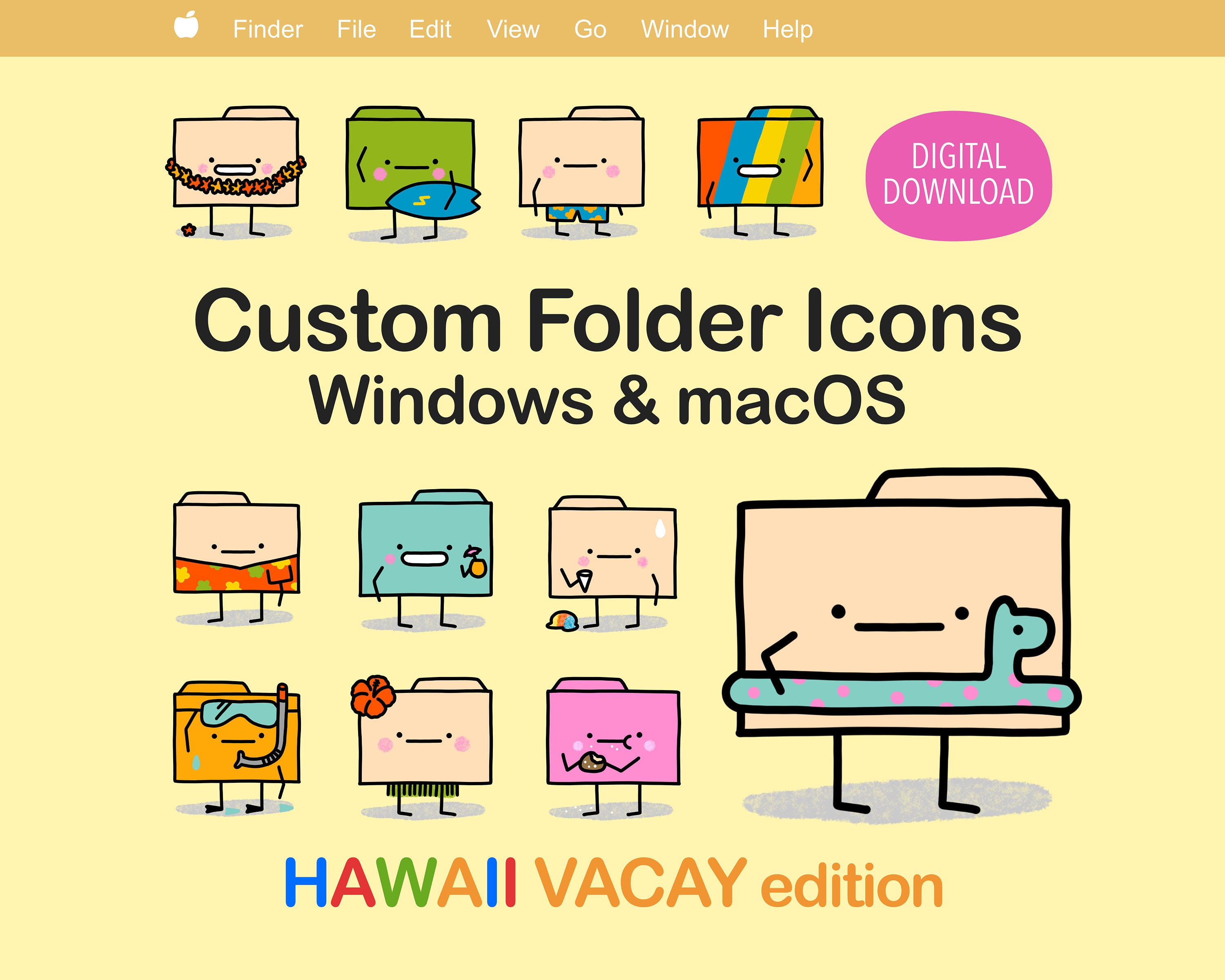 Cute Folder Icons Custom Desktop Macos Windows Home Office Laptop ...