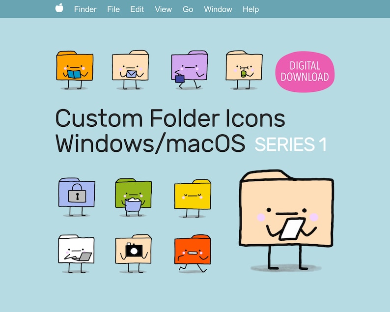 Cute Folder Icons Custom Desktop Macos Windows Home Office Laptop ...