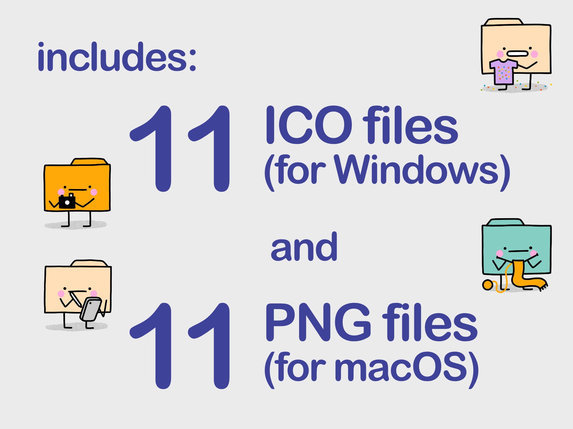 Cute Folder Icons Custom Desktop Macos Windows Home Office Laptop ...
