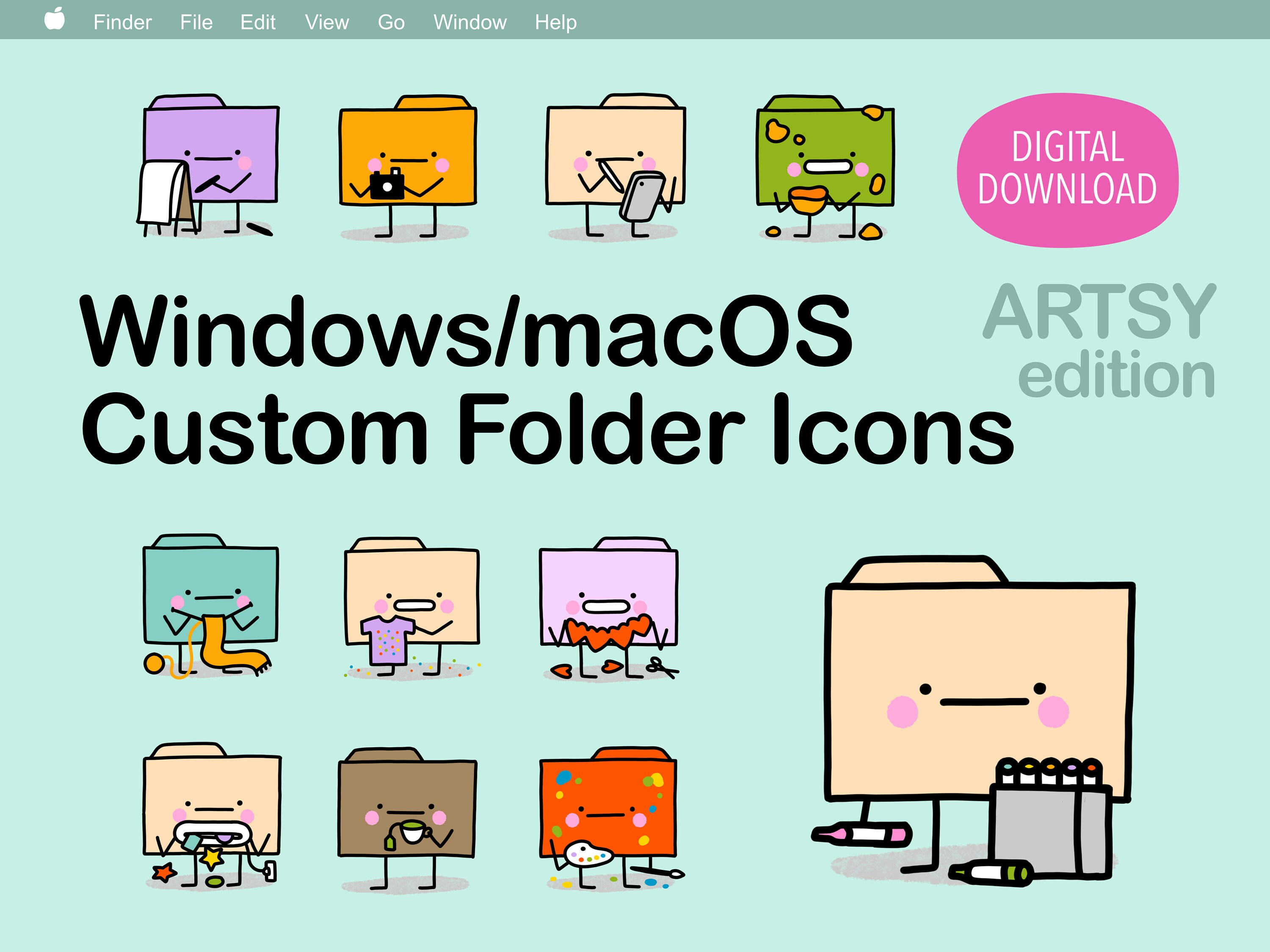 Cute Folder Icons Custom Desktop Macos Windows Home Office - Etsy