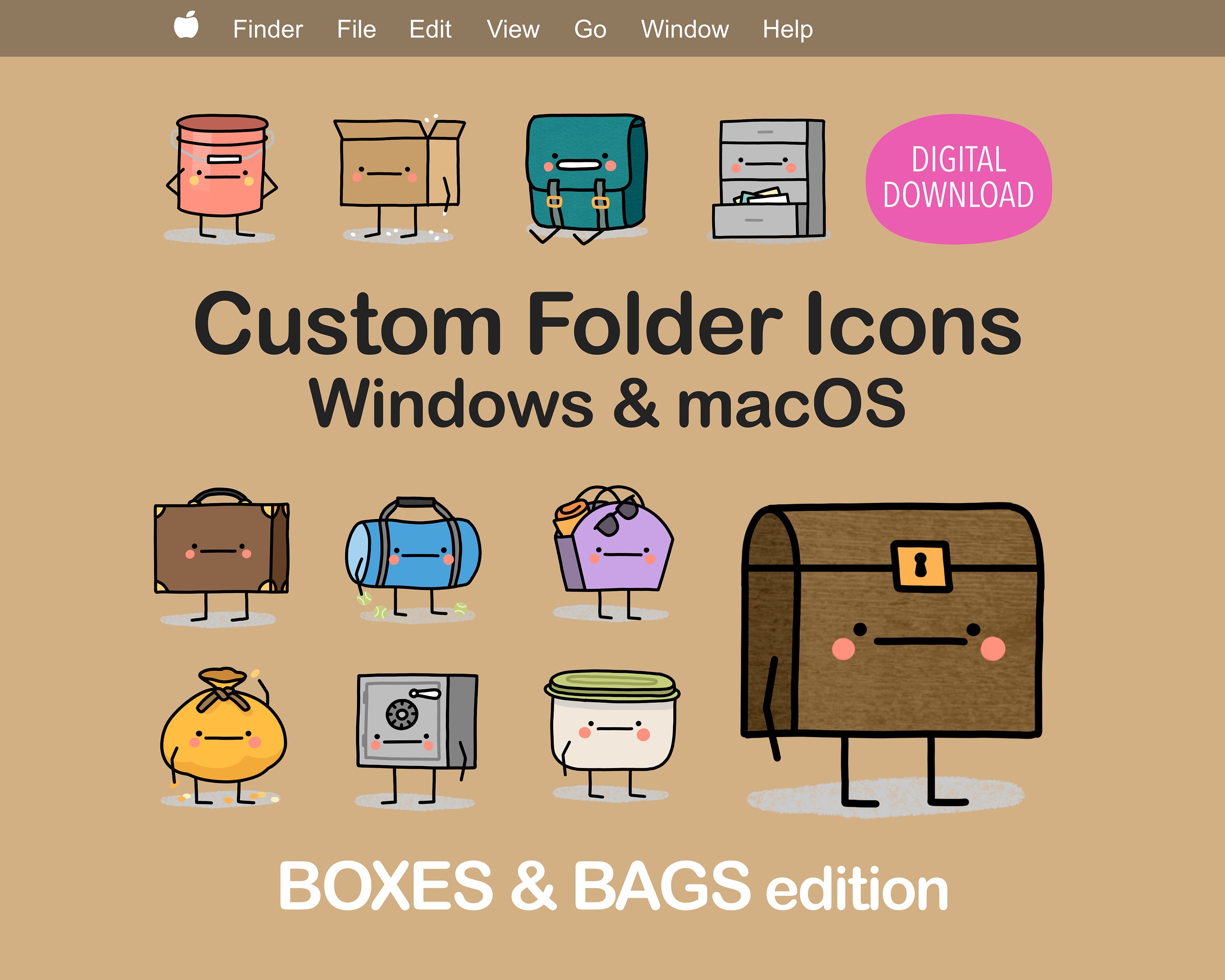 Cute Folder Icons Custom Desktop Macos Windows Home Office Laptop ...