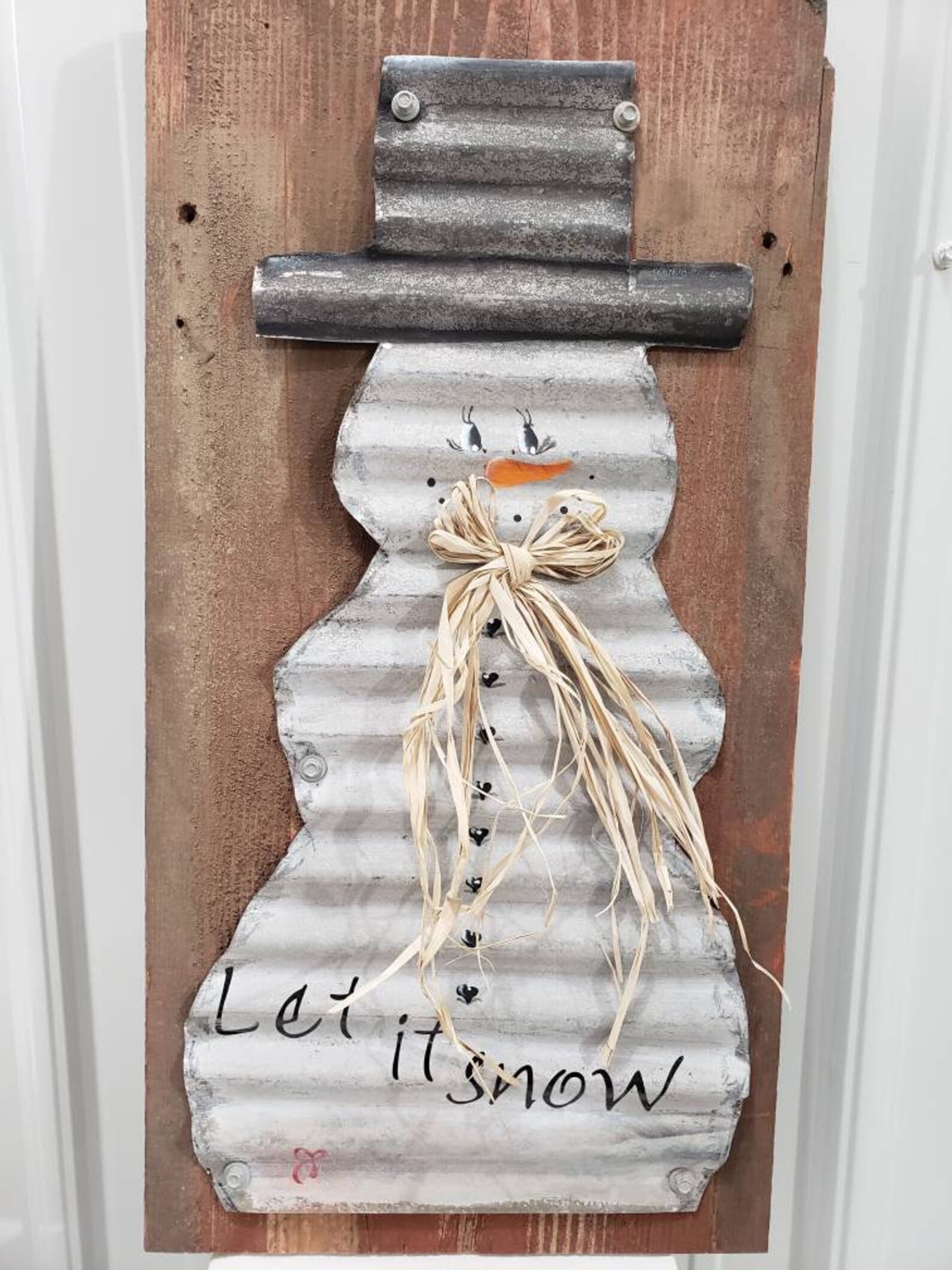 Galvanized Tin Snowman on Barnwood Board - Etsy