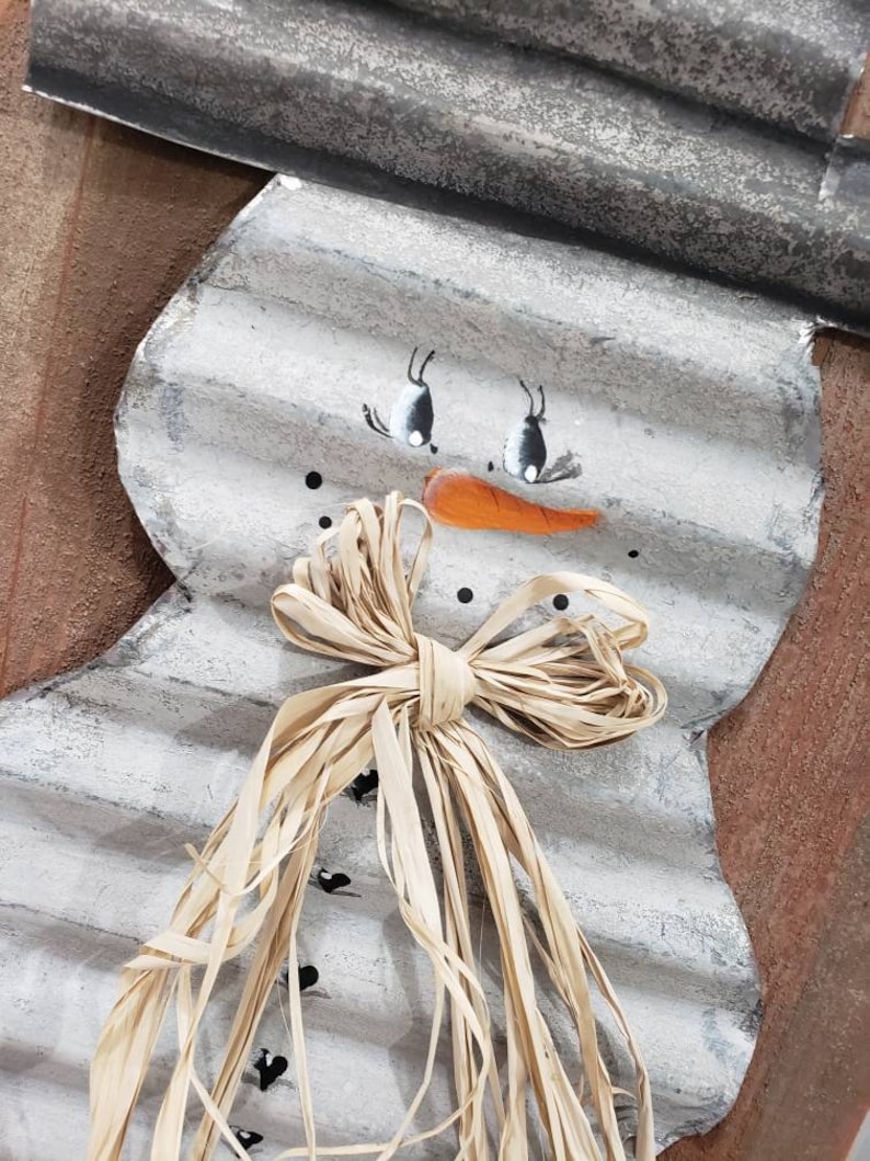 Galvanized Tin Snowman on Barnwood Board - Etsy