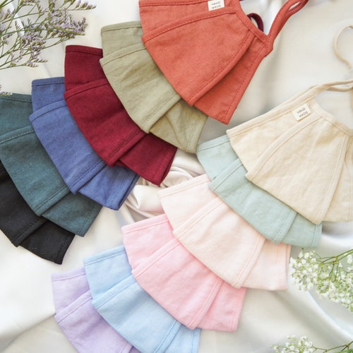 Premium Linen Face Mask With Filter Pocket. Three Layer | Etsy