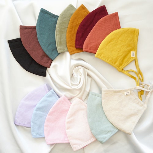 Premium Linen Face Mask With Filter Pocket. Three Layer | Etsy