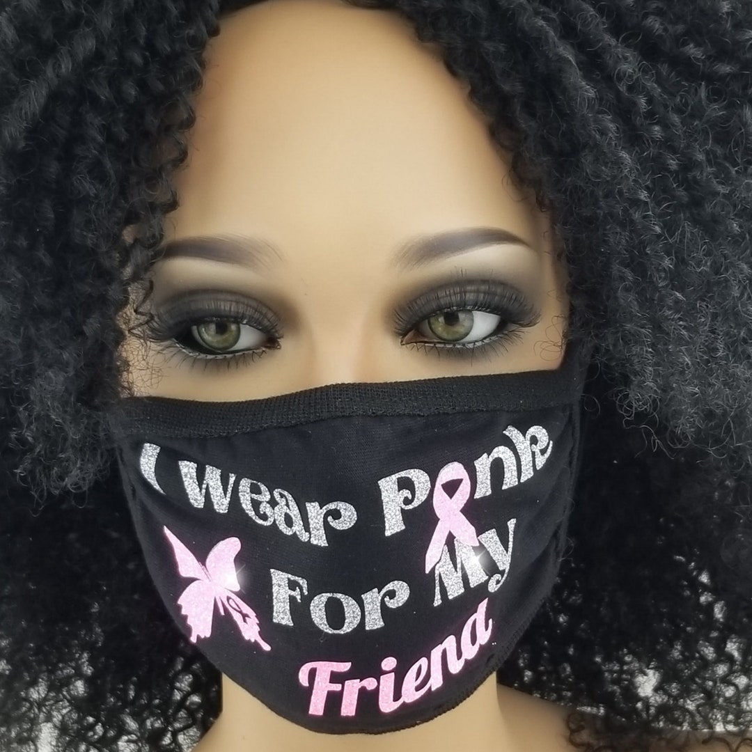 Bling Face Mask USA Breast Cancer Ribbon Glitter Mask - Etsy