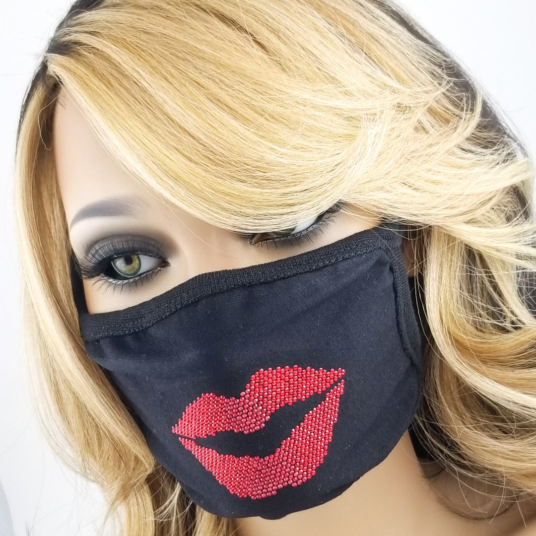 Bling Face Mask USA Rhinestone Mask Crystal Mask Red Bling Lips Cool ...