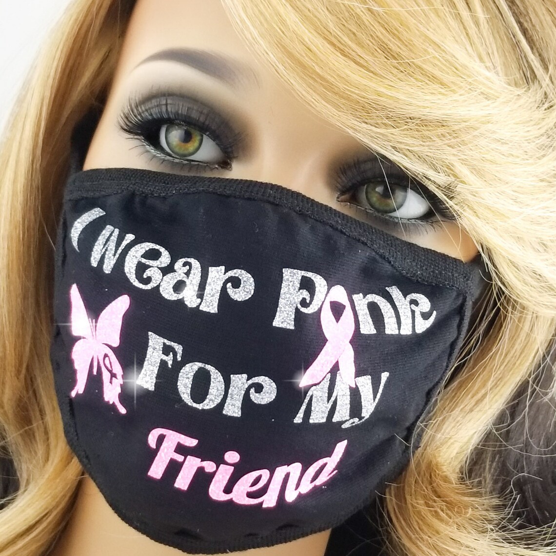 Bling Face Mask USA Breast Cancer Ribbon Glitter Mask | Etsy