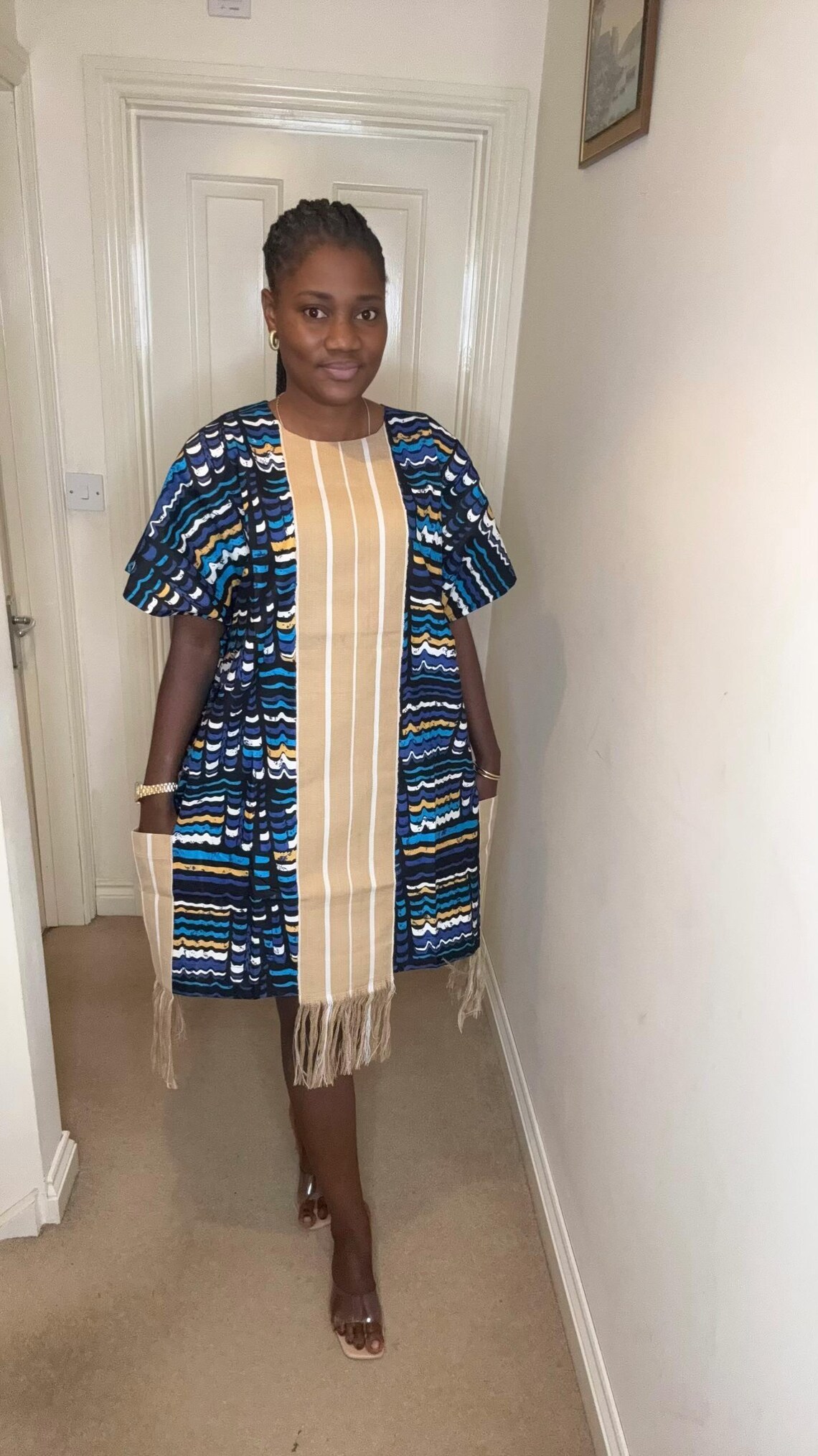 Ankara Summer Dress With Aso Oke Front: Handmade African Print Fringe ...
