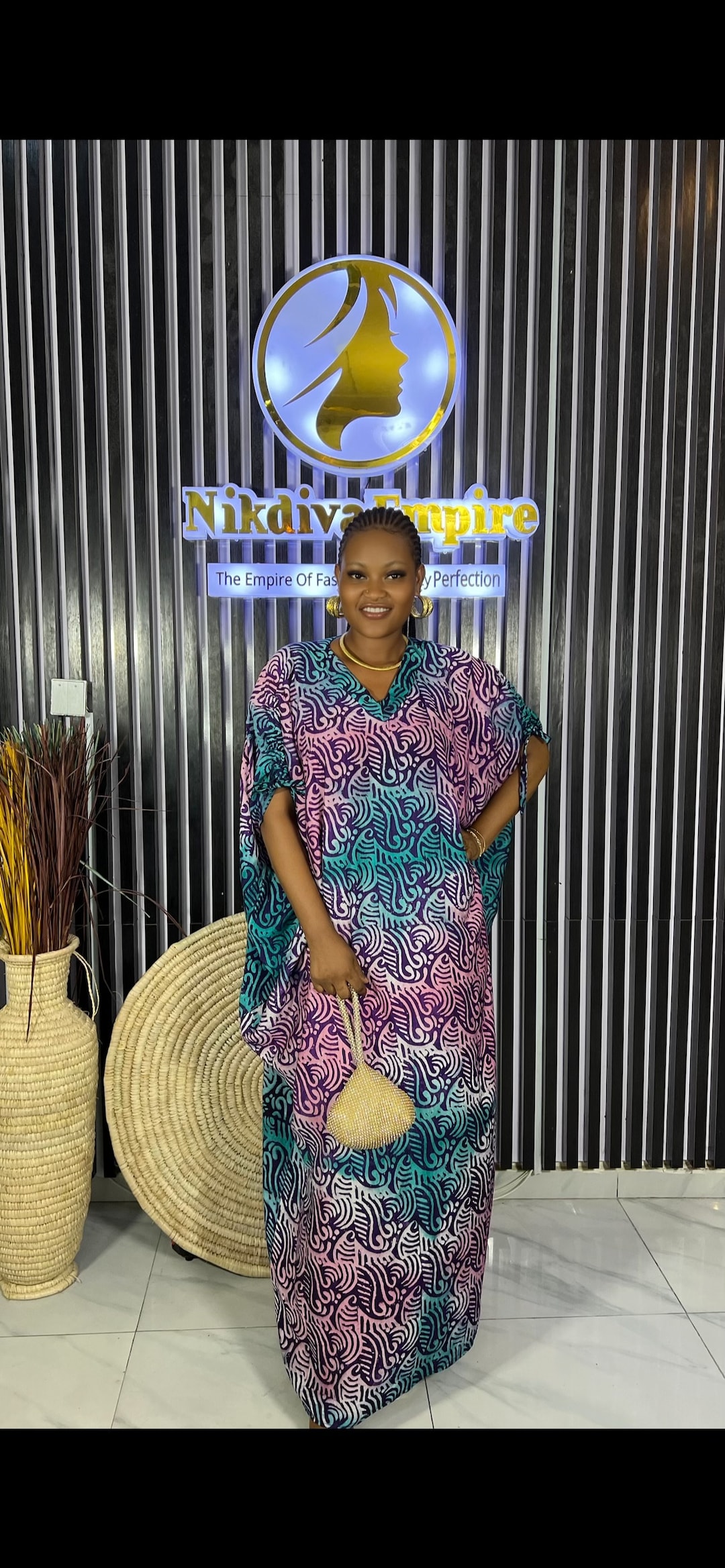Adire Crepe Boubou Dress With Head Tie – African Maxi Kaftan | Flowy ...