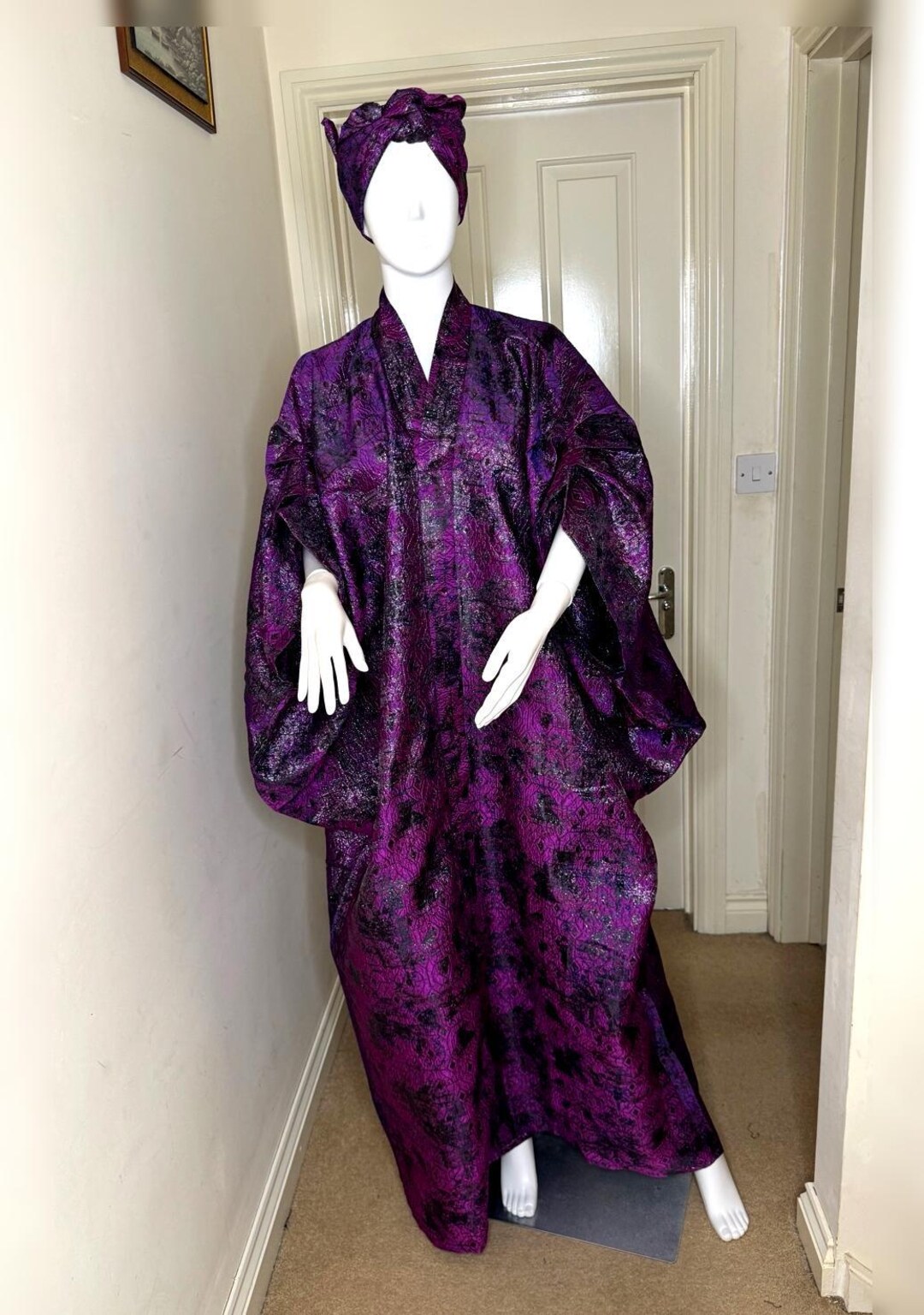Purple Brocade Boubou Dress With Headwrap: African Kaftan, Nigerian ...