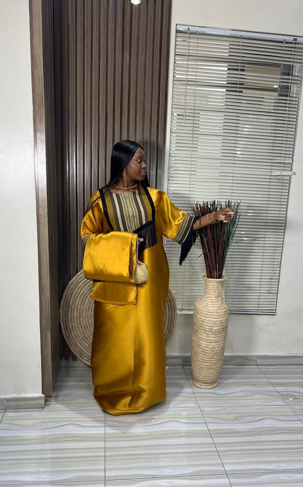 Aso-oke & Mikado Boubou Gown With Fringe – African Occasion Dress With ...