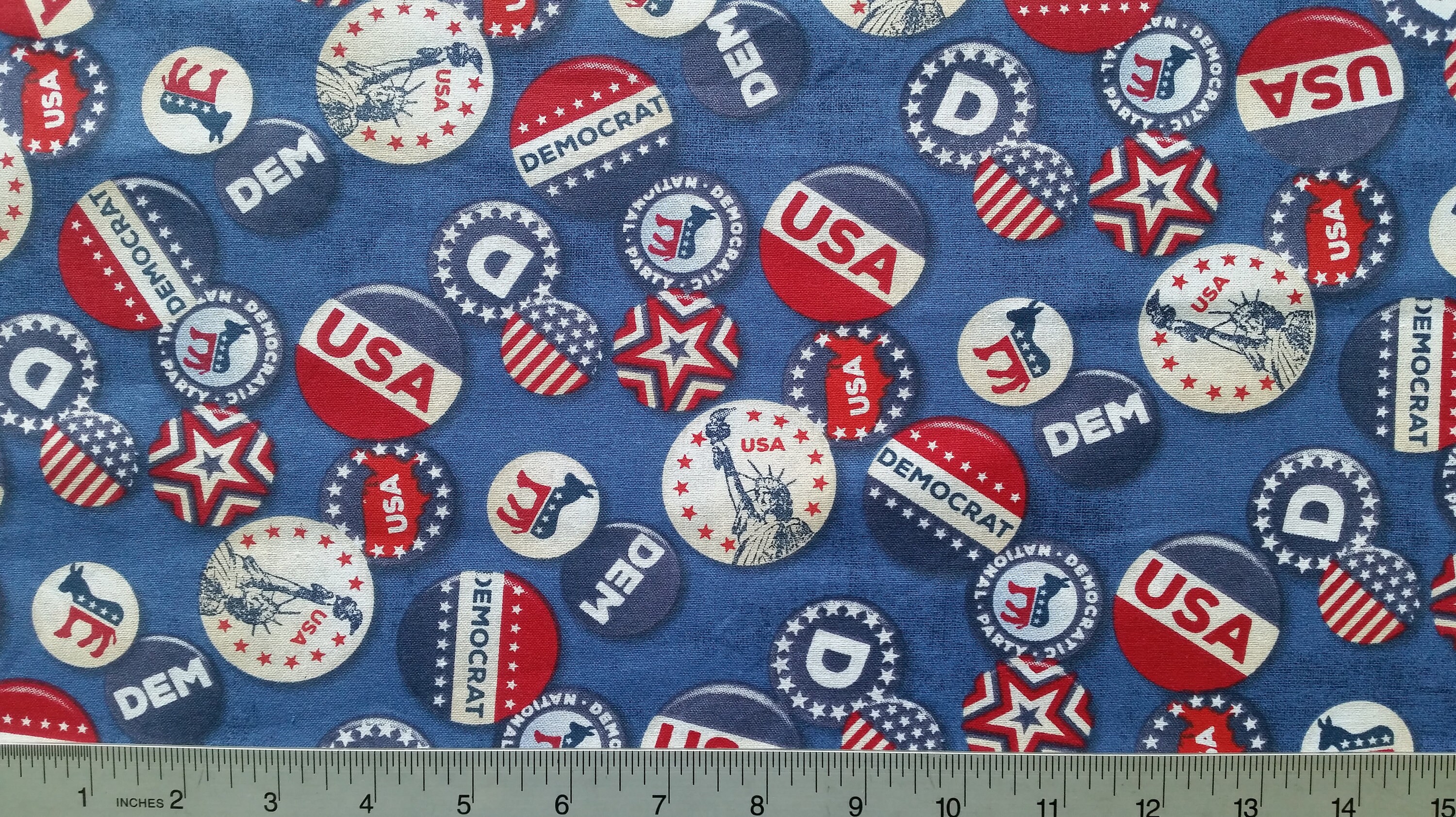 DEMOCRATIC Buttons Political Party COTTON Fabric Fat Quarter 18 L X 21 ...
