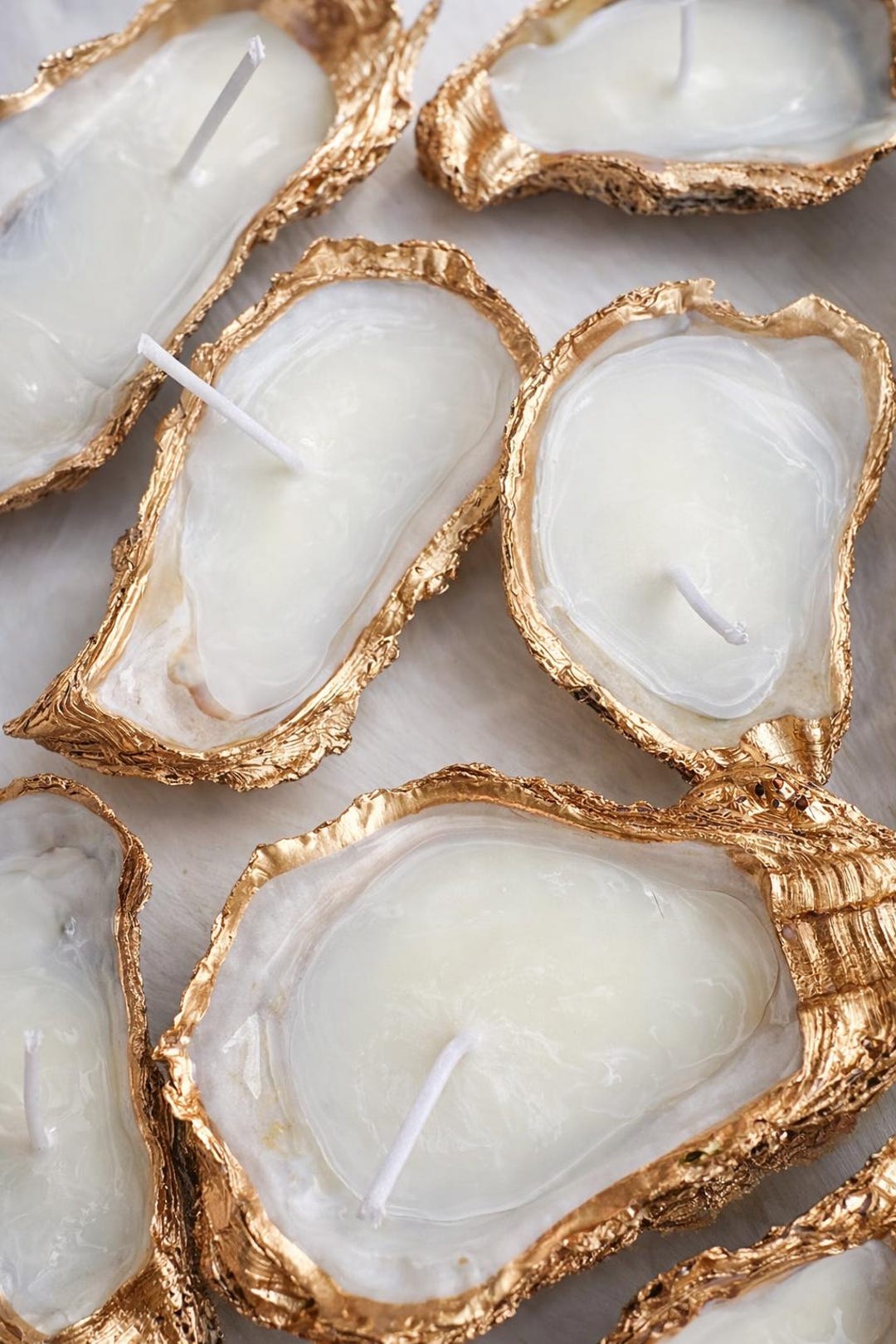 Gold Gilded Oyster Shell Candle, Coastal Wedding Favor, Gold Coastal ...