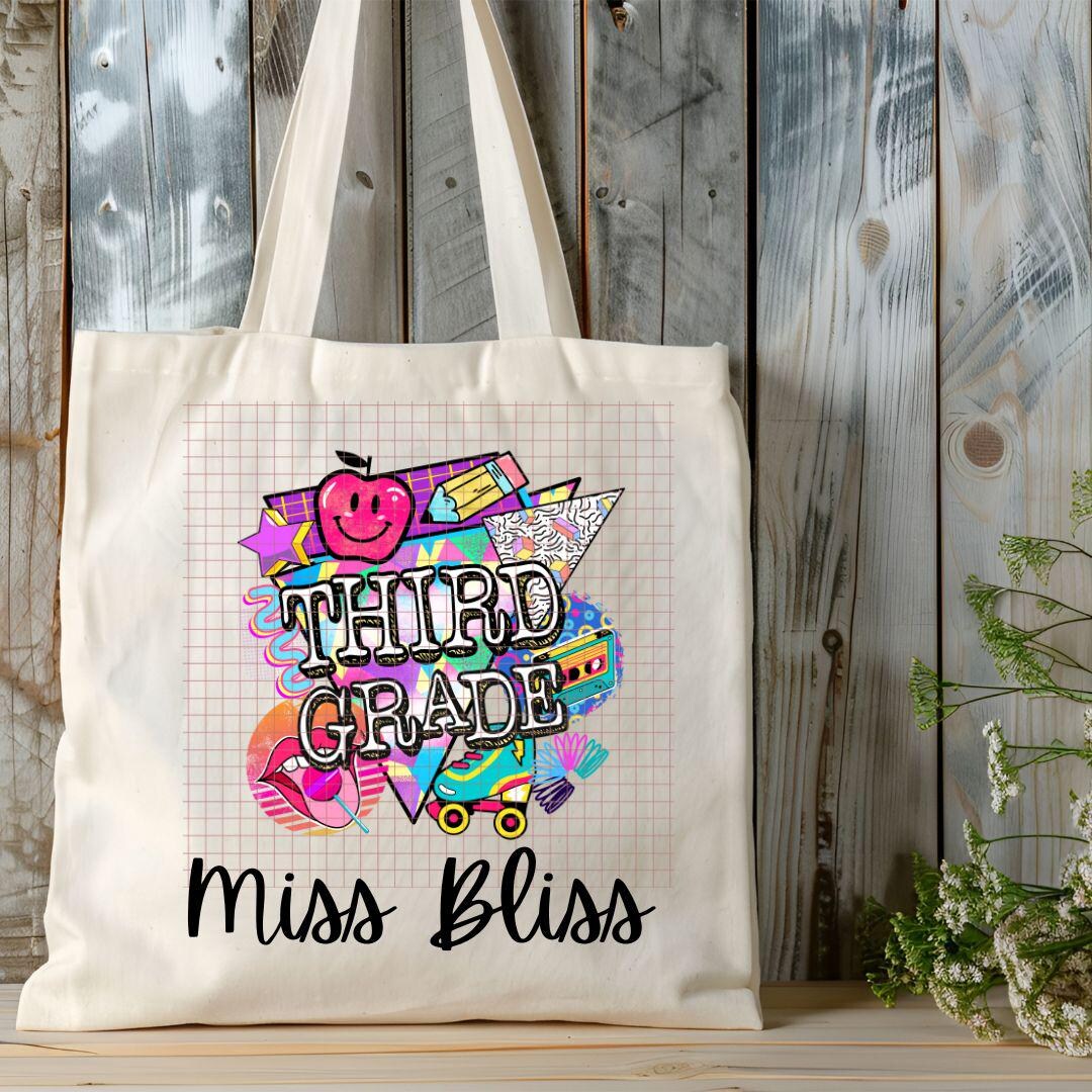 Third Grade Retro 90s Teacher Bag Cotton Canvas Tote Bag Custom-totebag ...