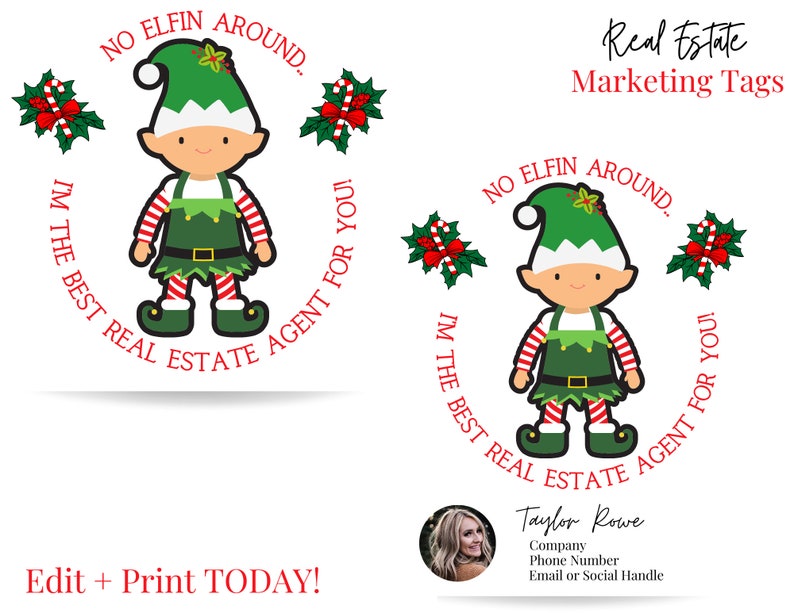 Pop by Gift Tag, No Elfin Around Elf, Real Estate Printable Tag, Real ...