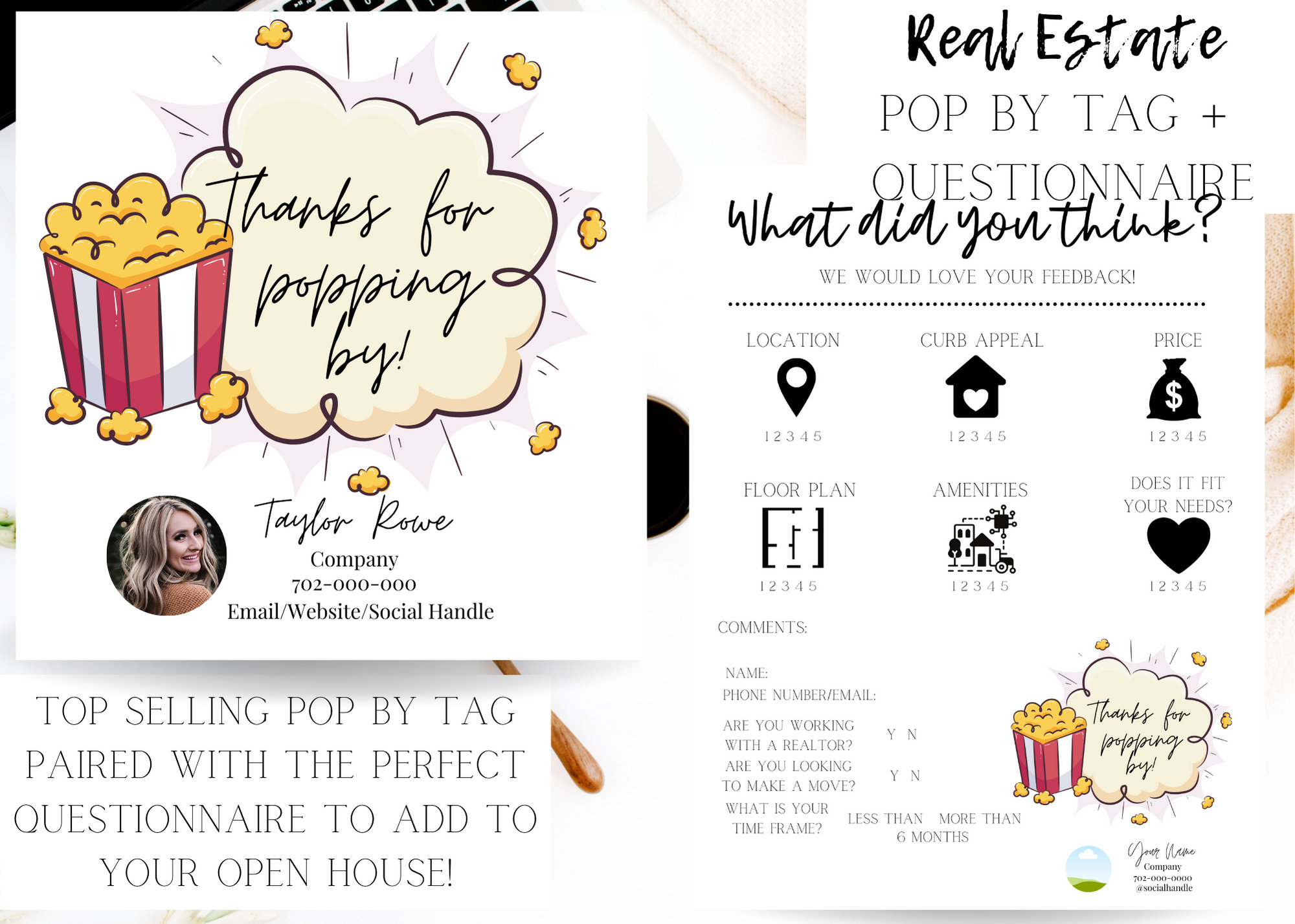 Pop by Gift Tag, Open House Questionnaire, Realtor Thanks for Popping ...
